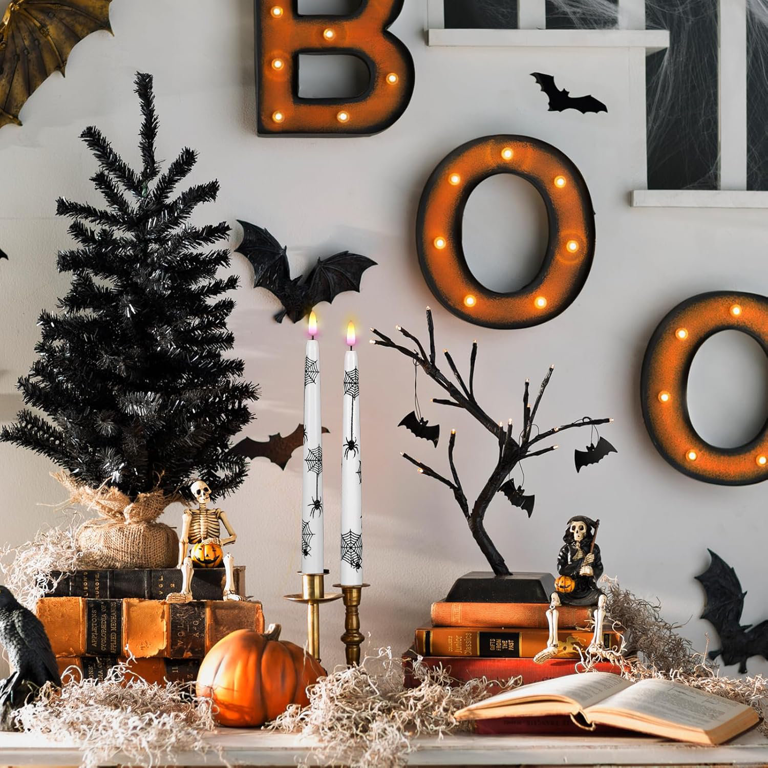 The Holiday Aisle® Halloween Flameless Taper Candles with Remote and ...
