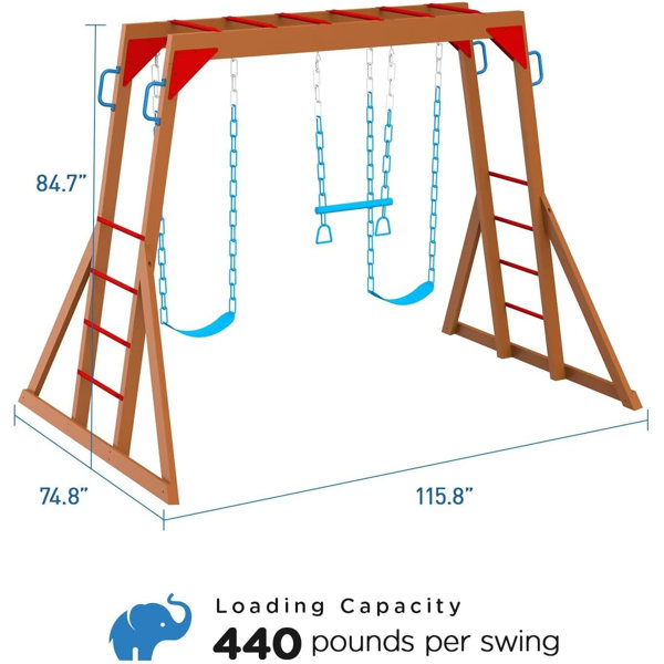 Dolphin Playground Wooden Outdoor Swing Set With 2 Belt Swings, Gym ...
