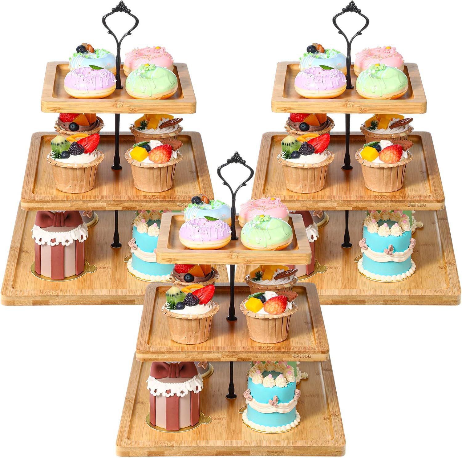 Loon Peak 3 Tier Wood Cupcake Stand 3Pack Wooden Square Serving Tray ...