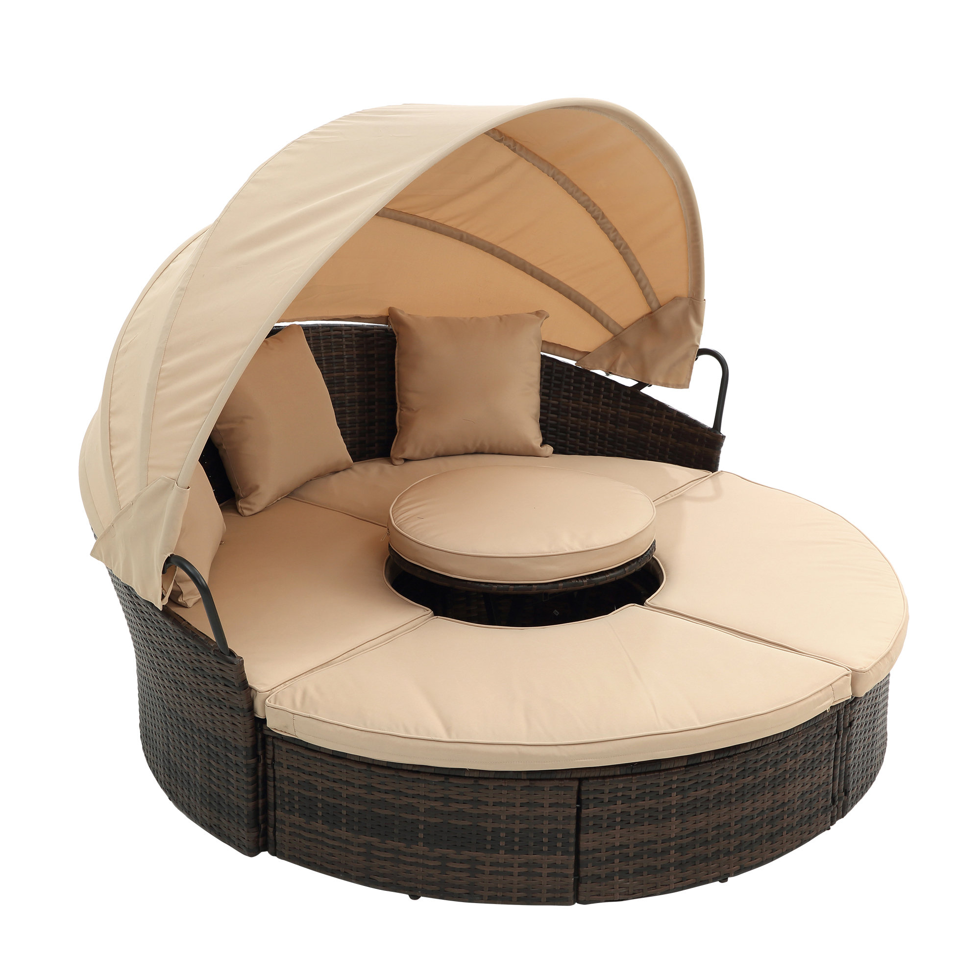 Latitude Run® Patio Round Outdoor Daybed With Retractable Canopy Rattan ...