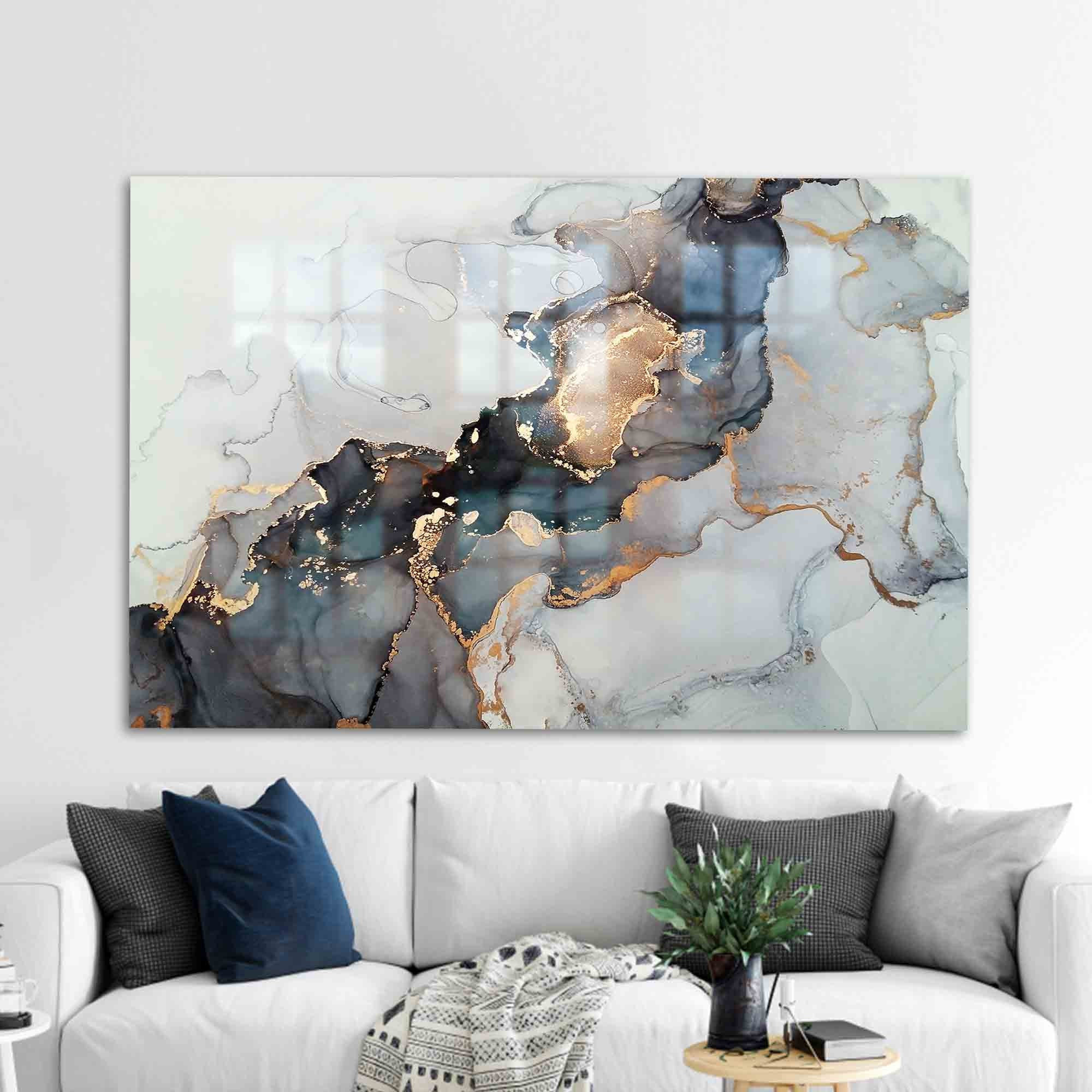 Everly Quinn Marble Abstract Wall Art Crafted From Luxury Glass For ...