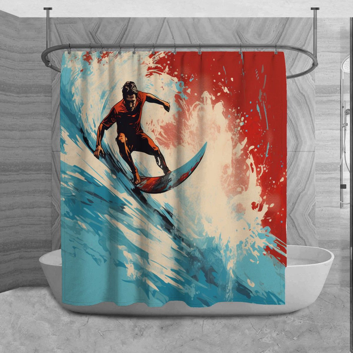 East Urban Home Surfer Shower Curtain Sports Bathroom Decor Blue ...