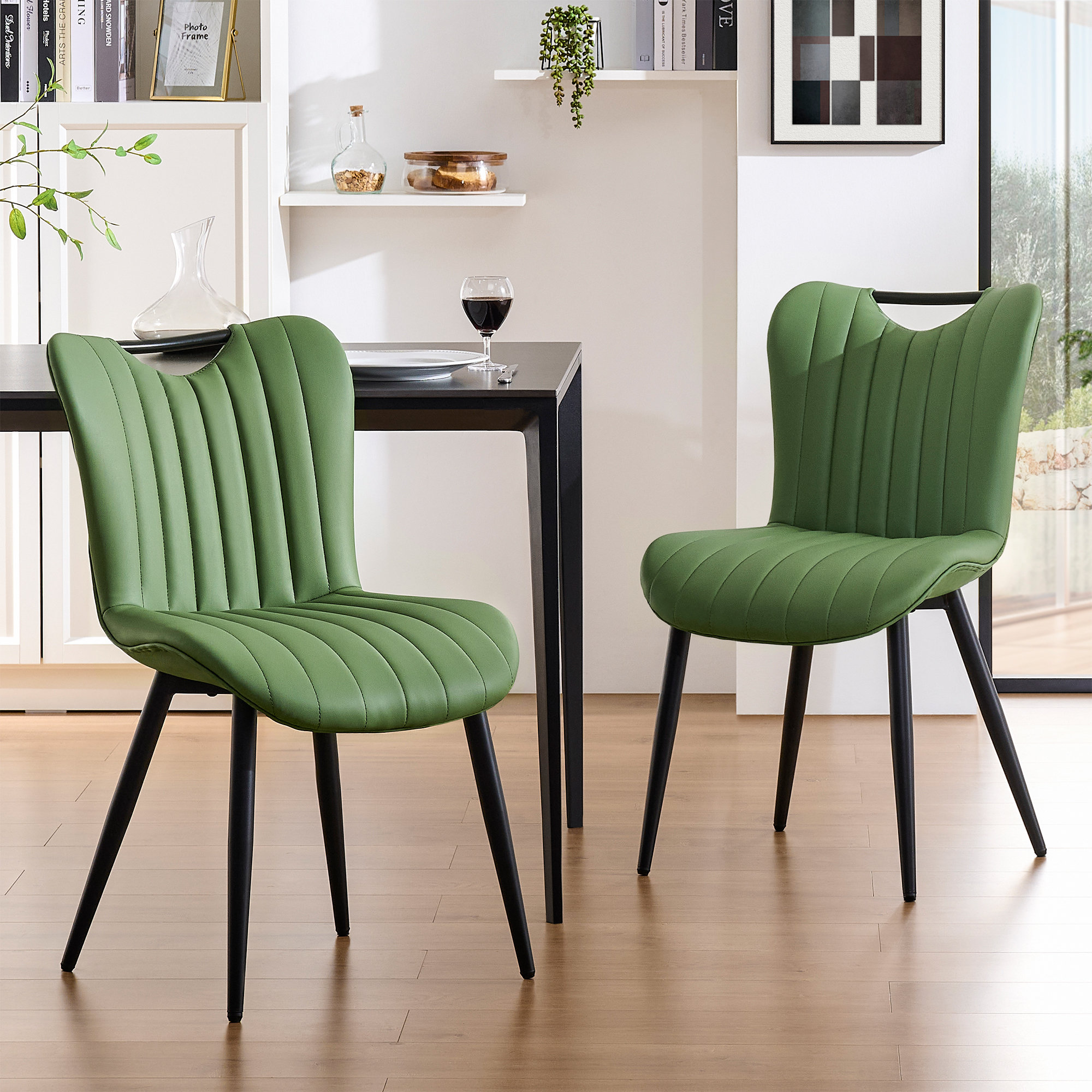 HZLMJJ Modern Quilted Leather Upholstered Dining Chairs Wingback Luxury ...