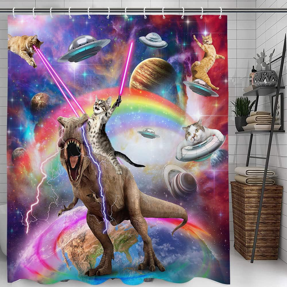 Dakota Fields Funny Cat Shower Curtain Boys Kids Bathroom Decor, Cool ...