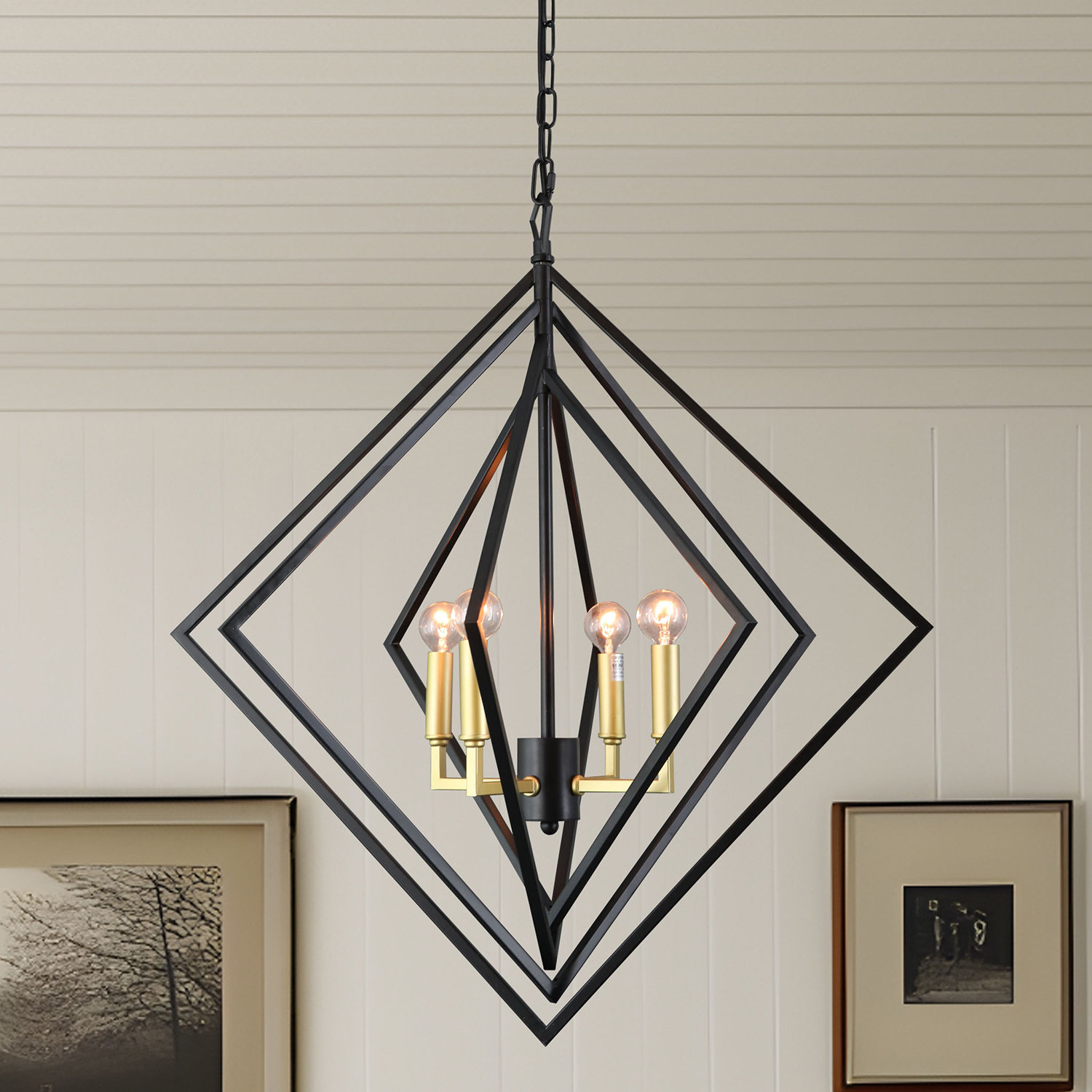 Millwood Pines 4-light Farmhouse Chandelier, Black Gold Modern Pendant ...