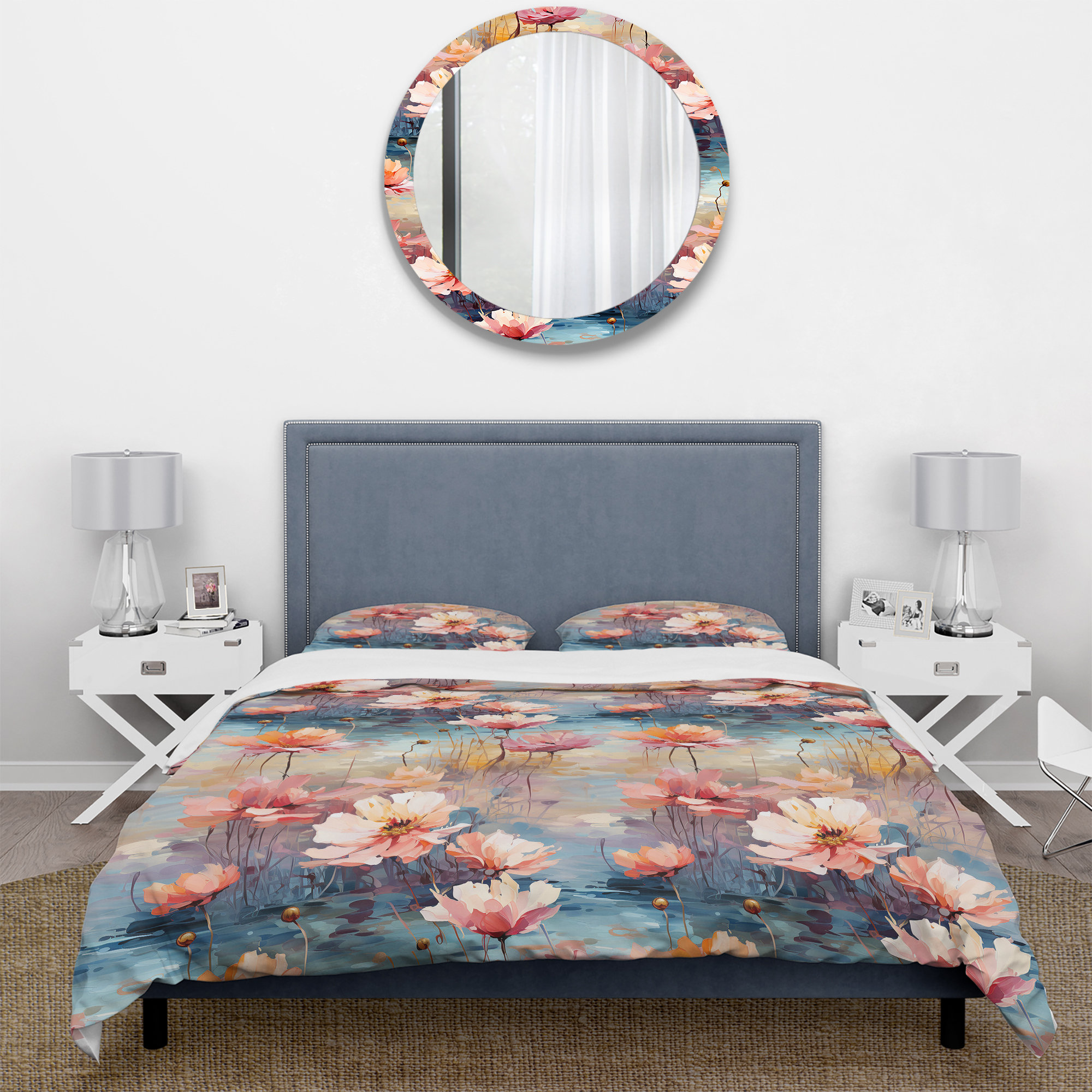 Design Art Pink Monets Garden Botanical Pattern II Duvet Cover Set ...