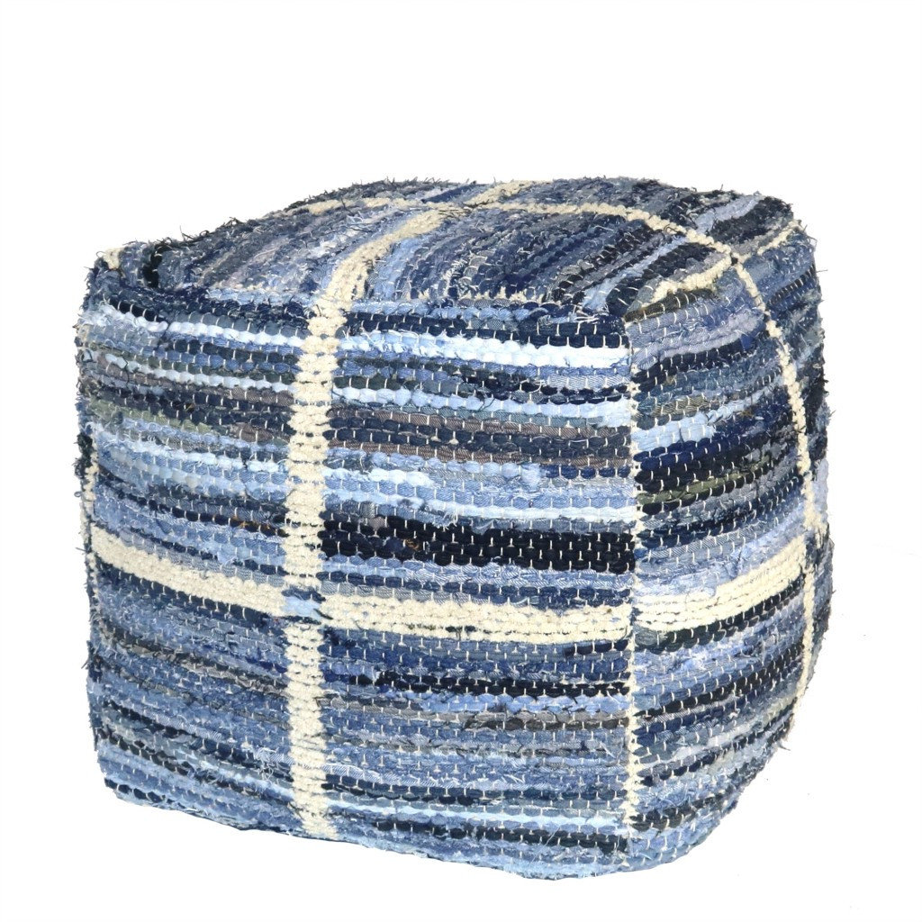Dakota Fields Mullens 18" Wide Square Striped Pouf Ottoman | Wayfair