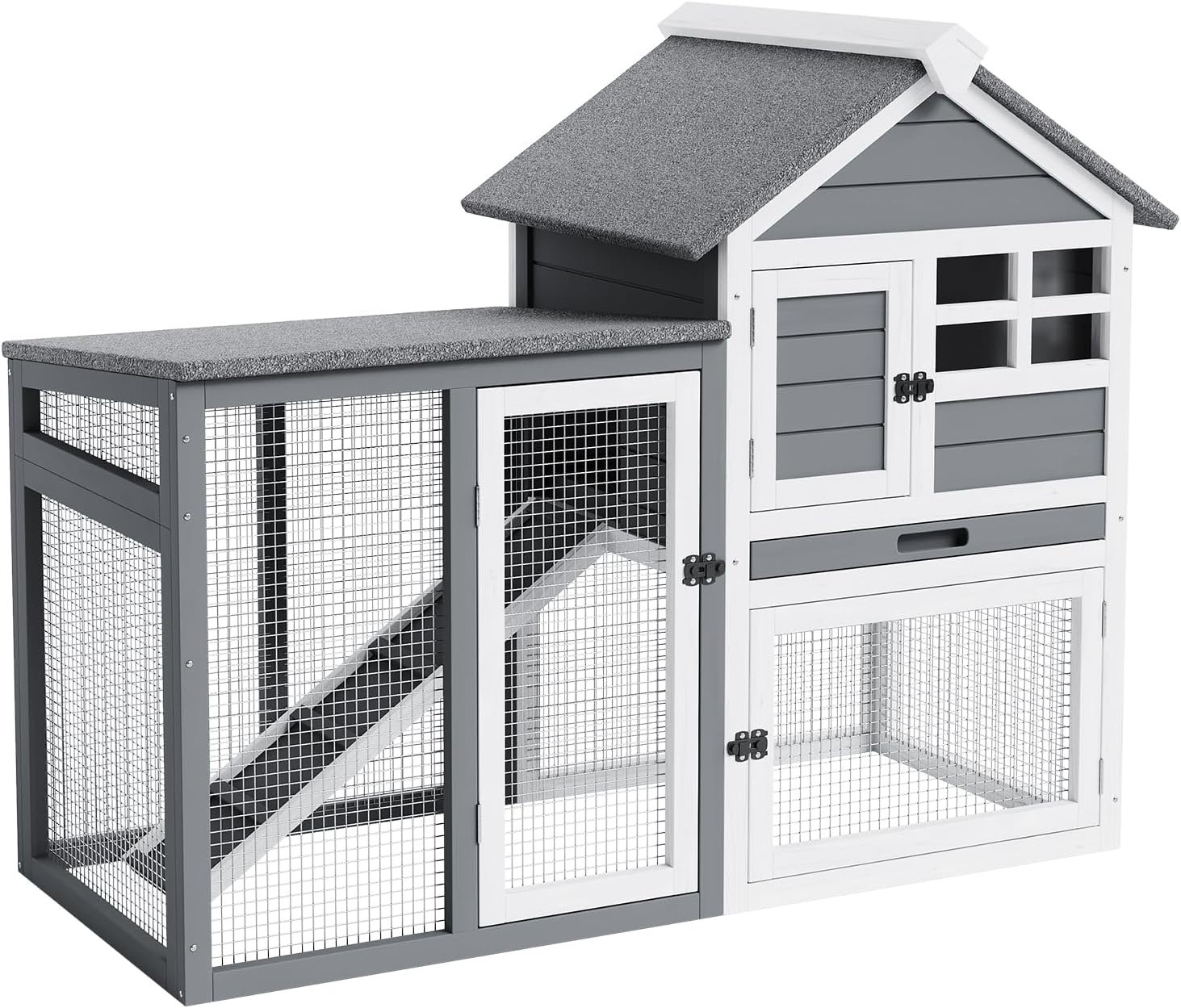 One Allium Way 2-Tier Rabbit & Chicken House - Weatherproof Outdoor/Indoor Pet Cage with Non ...