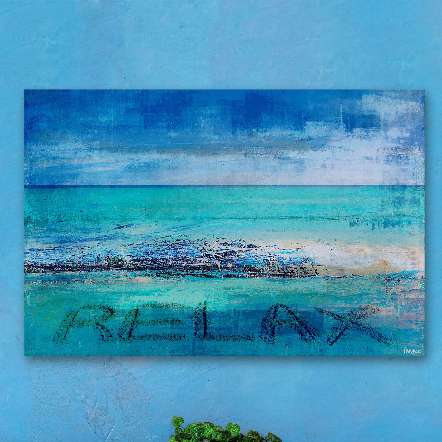 Parvez Taj 'Blue Relax' by Parvez Taj Painting Print on Wrapped Canvas ...