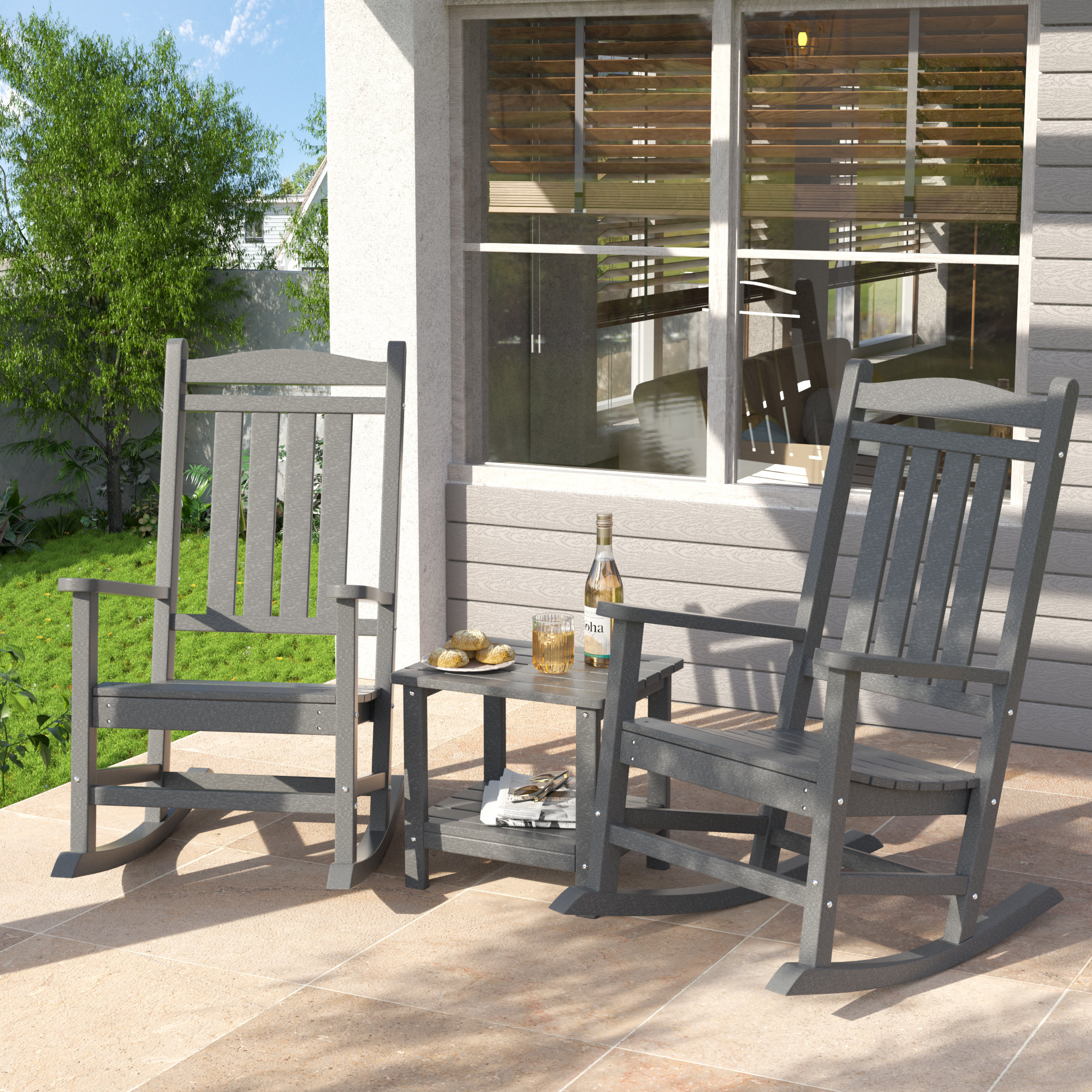 Winston Porter 2-Person Stylish Rocking Chair Set with Coffee Table ...