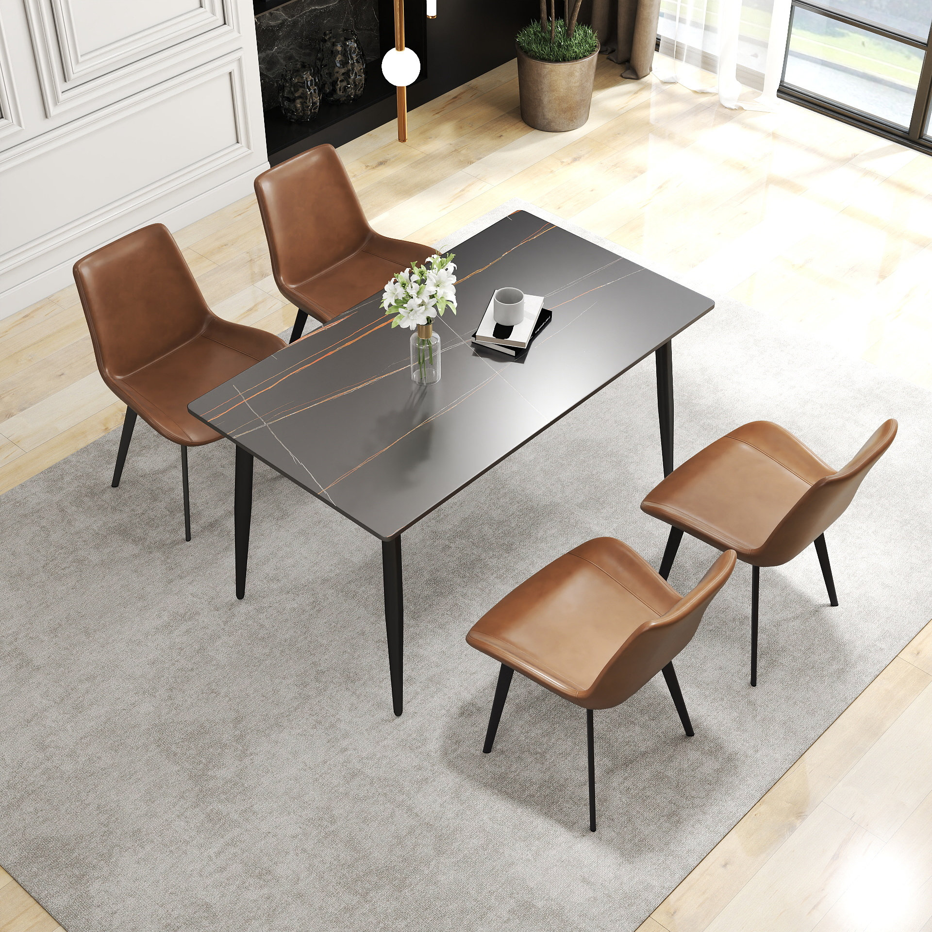 Nedek Fairy Nedek 5-Piece Modern Rectangular Dining Table Set With 4 ...
