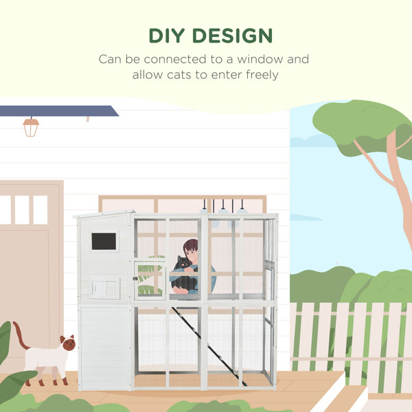 Tucker Murphy Pet™ Outdoor Catio, Cat House Wooden Feral Cat Shelter ...