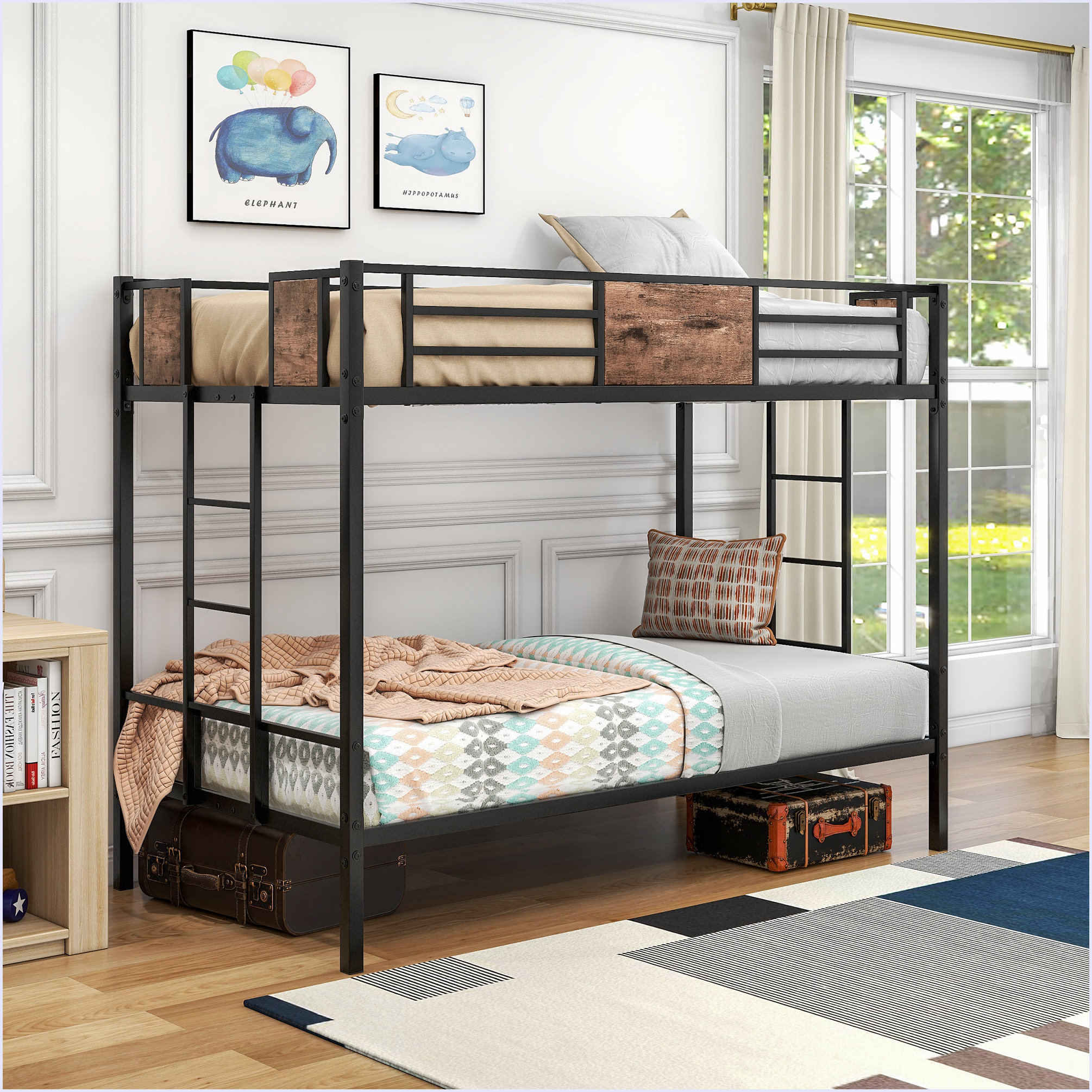 Mason & Marbles Twin Over Twin Size Metal Bunk Bed Black | Wayfair