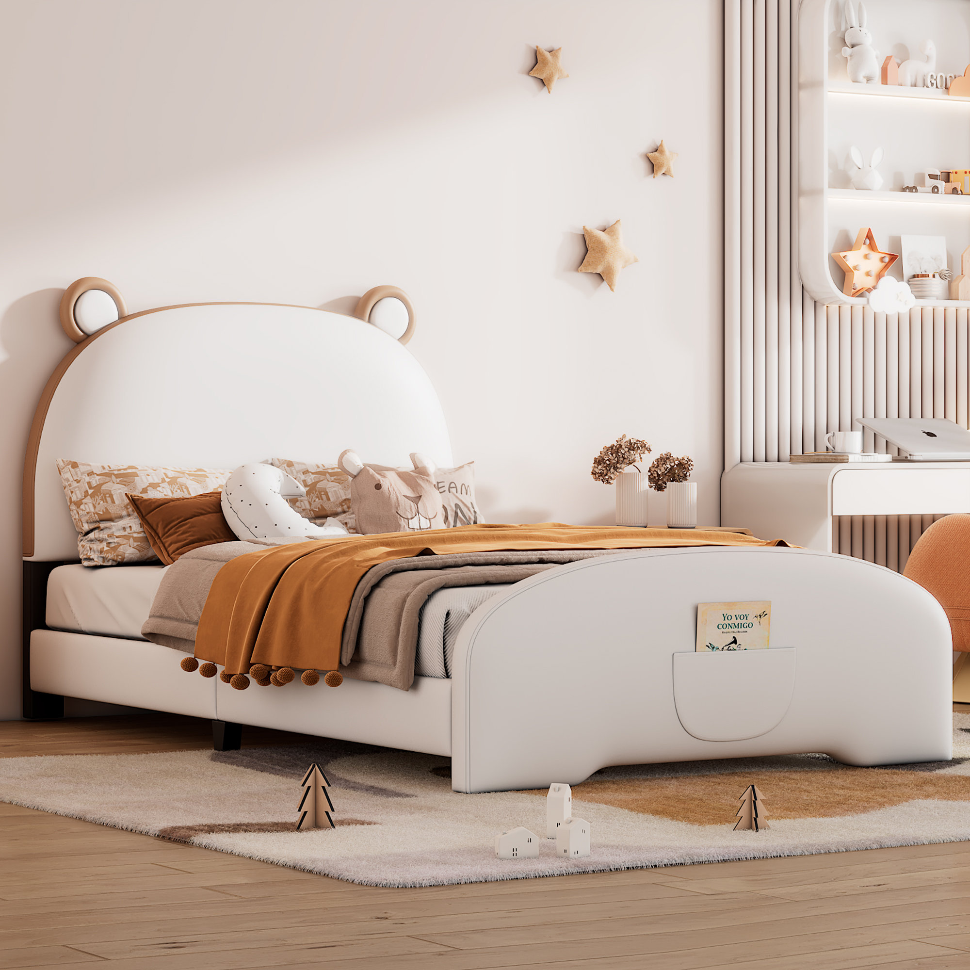 GZMWON Upholsted Platm Bed With Bear-Shaped Headboard And Footboard ...