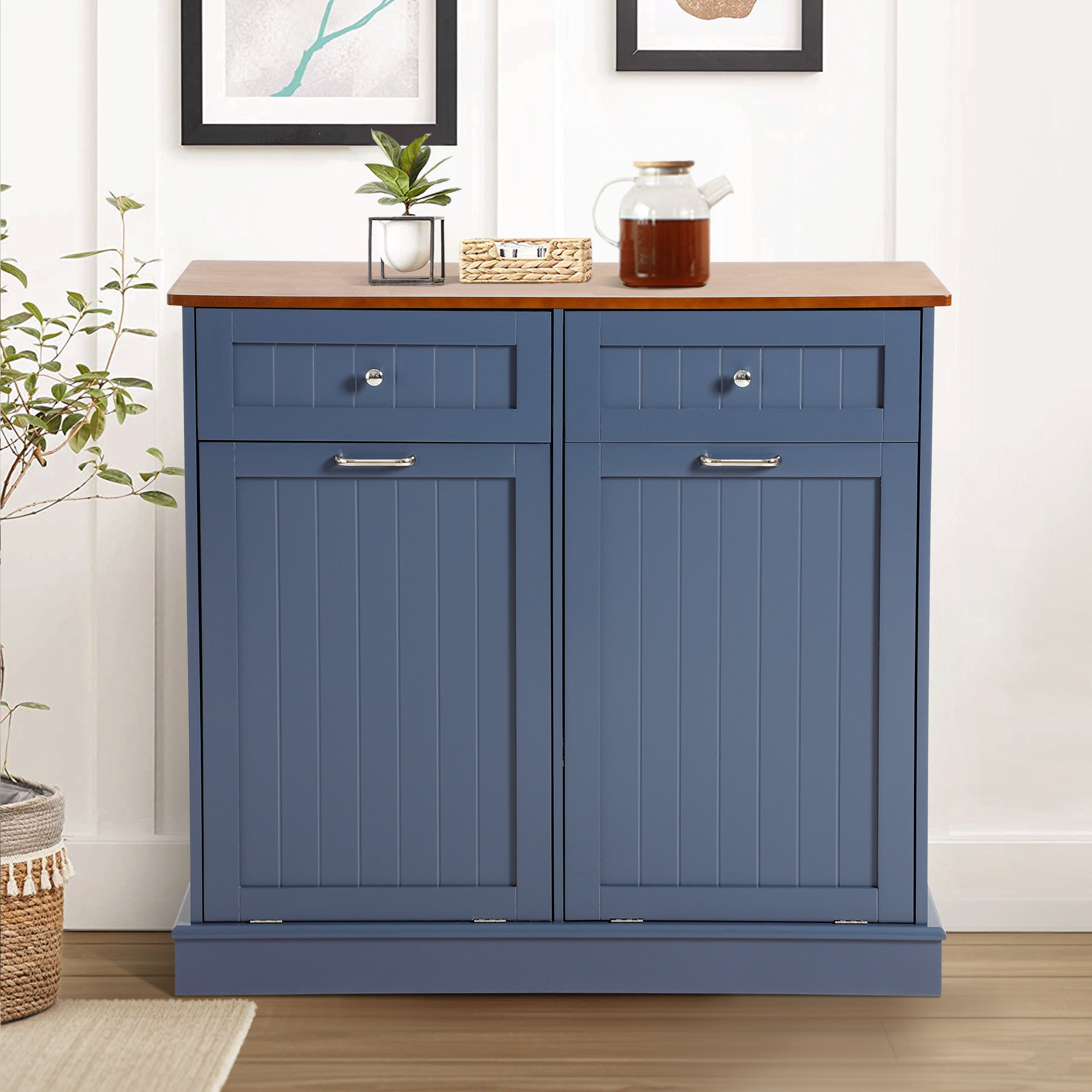 LOUVIXA 20 Gallons Tilt Out Trash Bin Cabinet Wooden Garbage Can ...