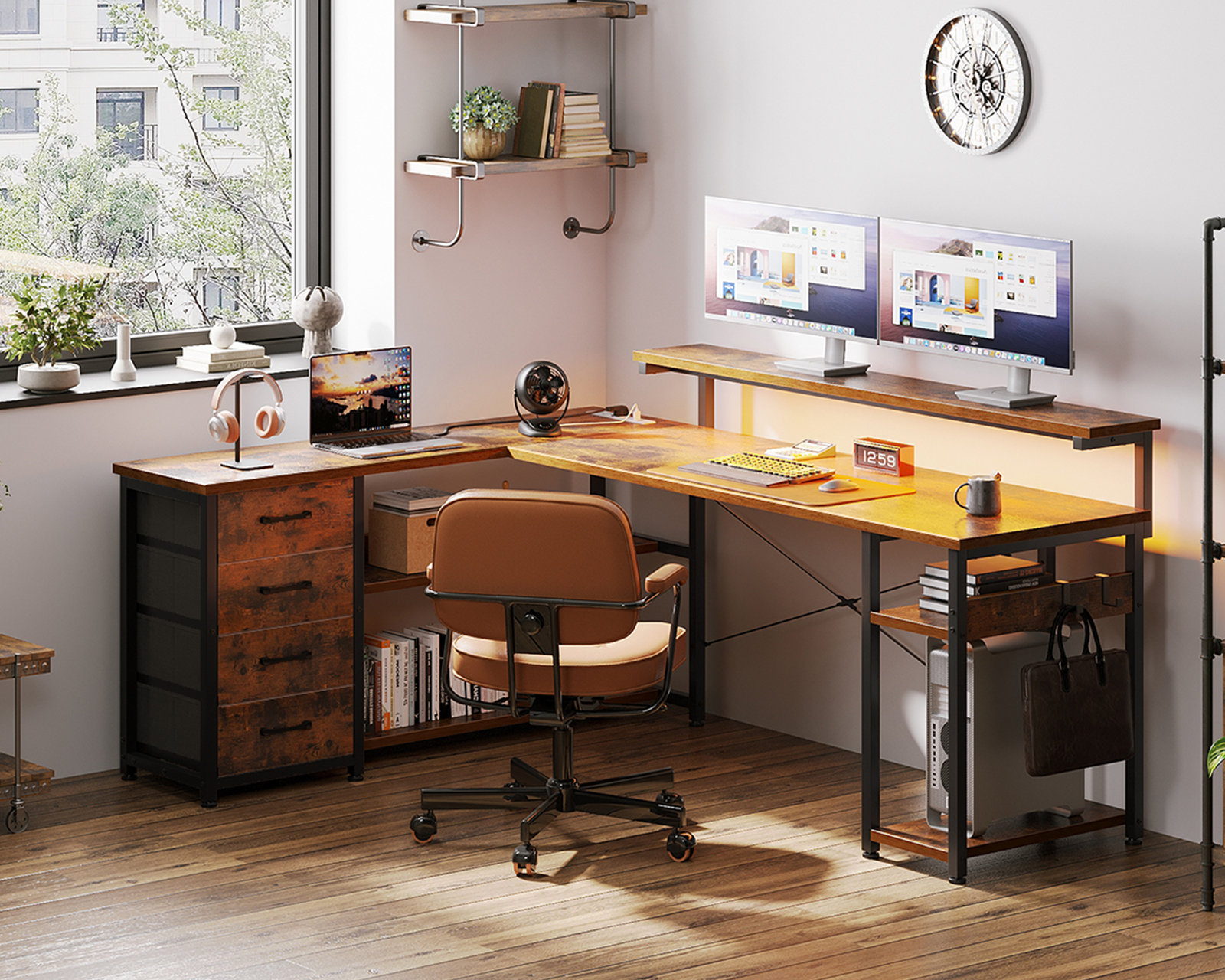 17 Stories Lymon 61.02'' W Height Adjustable L-Shaped Computer Desk ...