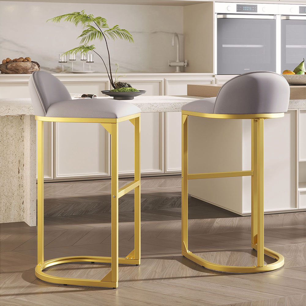 Mercer41 Modern Gold Counter Height Bar Stools Set of 2 with Back and ...