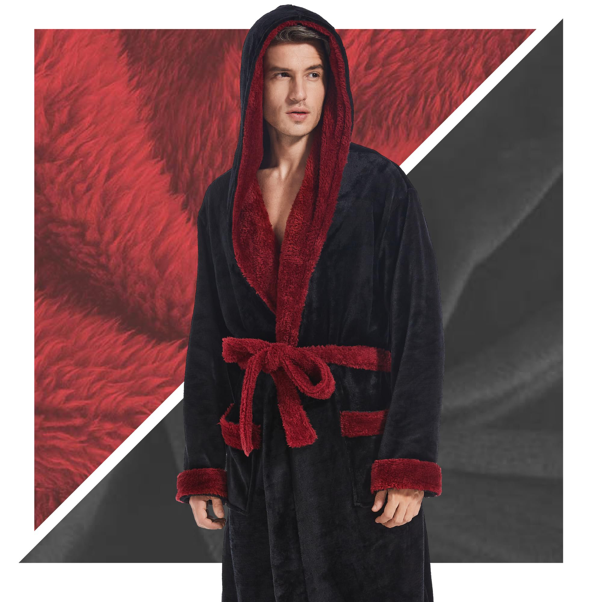 Foundry Select Mens Hooded Robe, Plush Long Bath Robes Cozy Warm ...