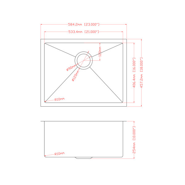 ArtisanArcade 23"X10" Stainless Steel Sink - Undermount With 26.06 In ...