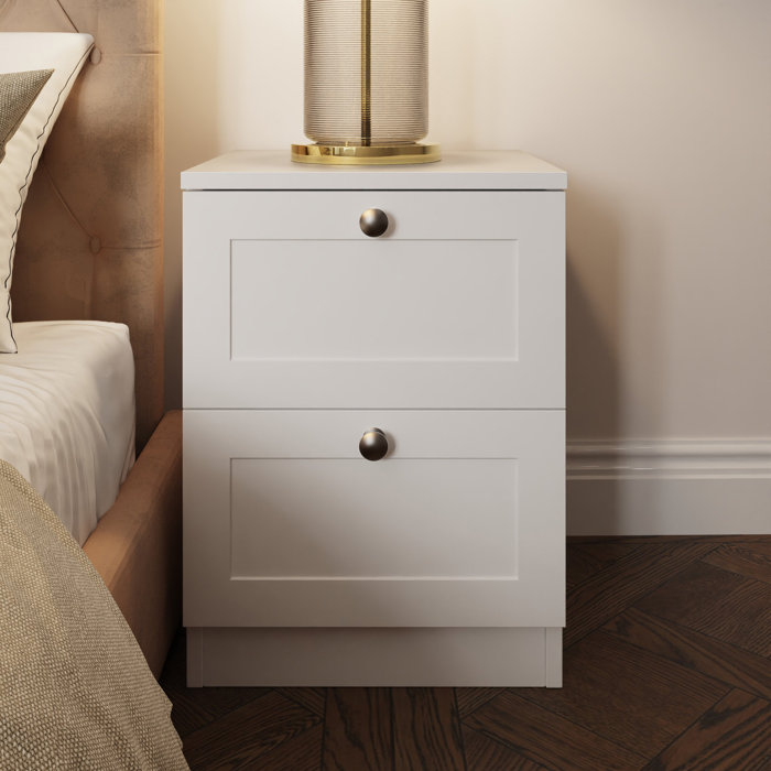 17 Stories Shabrie Shaker 2 Drawer Bedside Table Nightstand Matt White ...