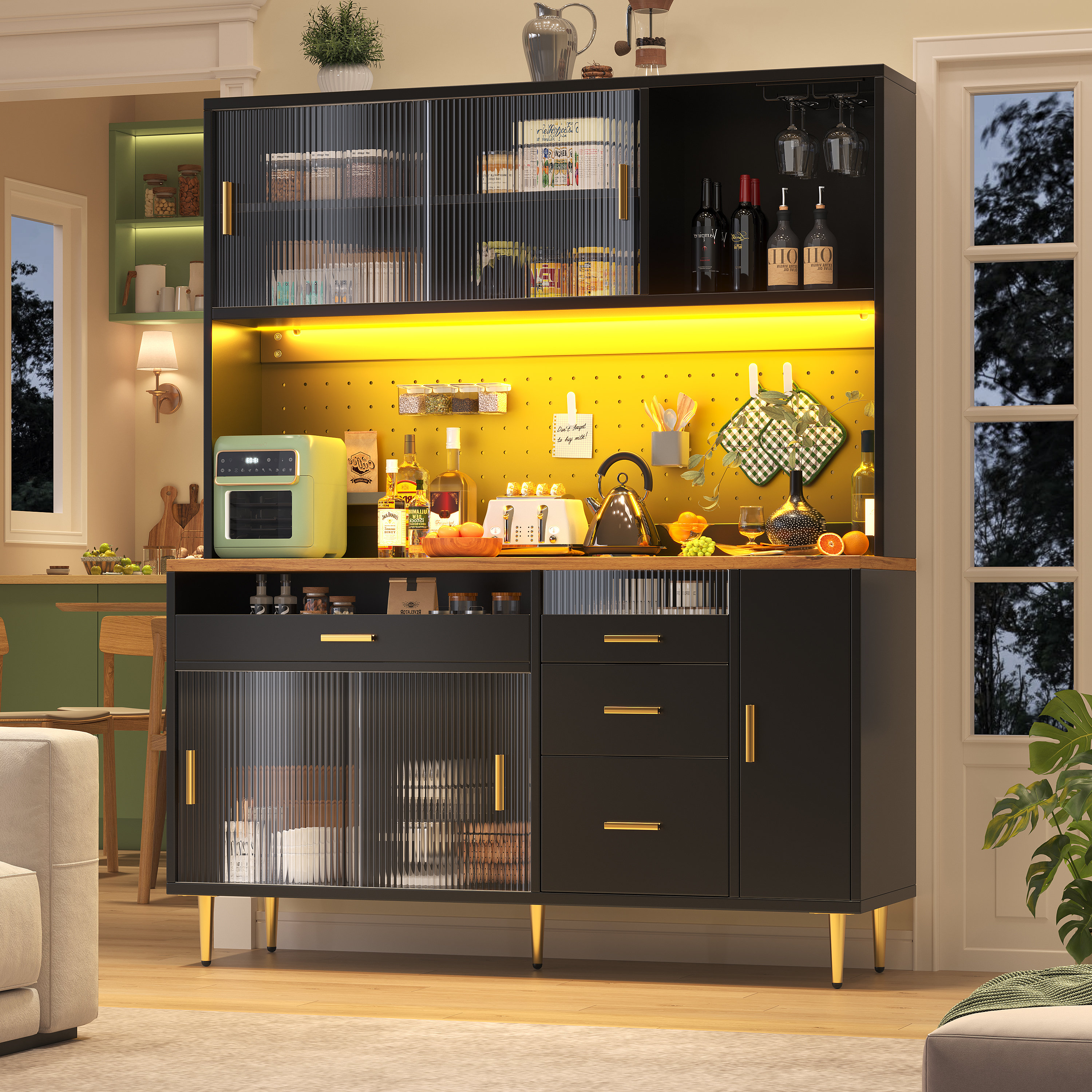 17 Stories Led Glass Front Tall Cabinet - App-Controlled Lights, Wine ...