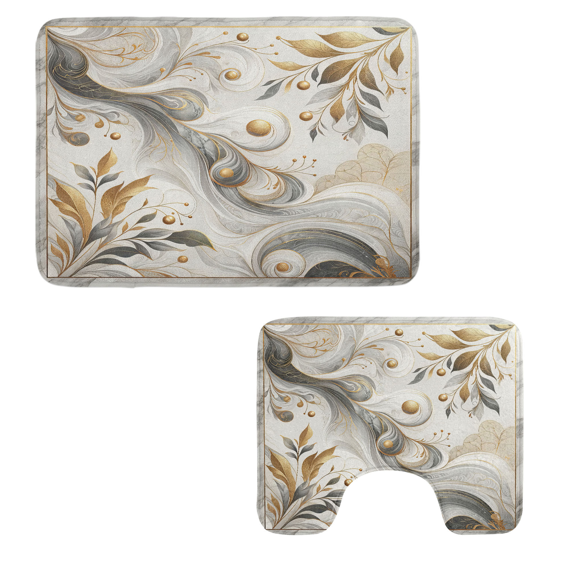East Urban Home Marble Print Bathroom Rug Set 2 Pieces Rectangle ...
