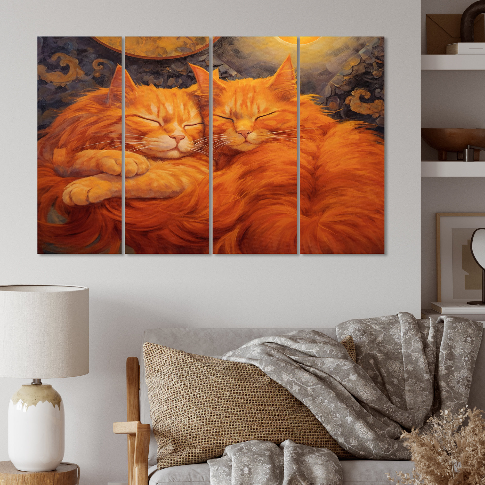 Design Art Fluffy Orange Cats Sleeping Together - Animals Cat Wall ...