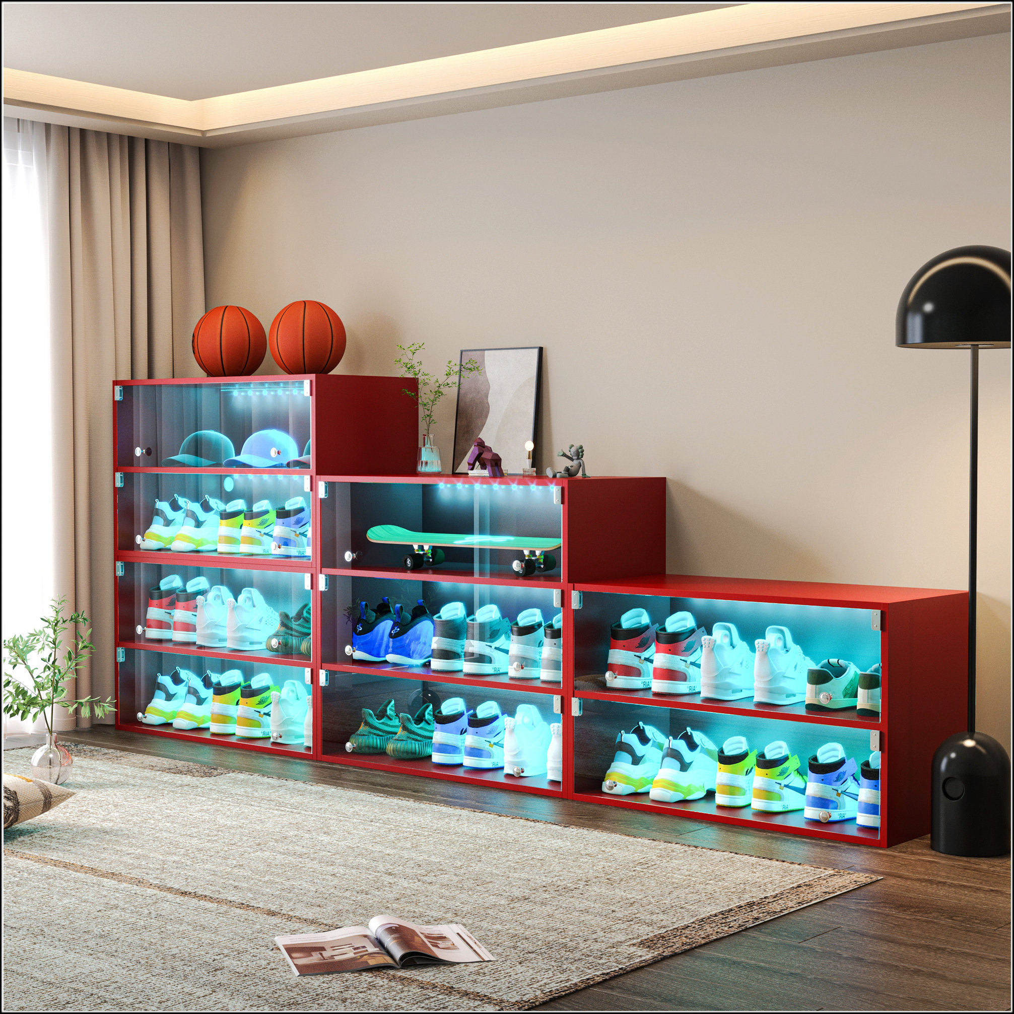 Wrought Studio™ Red Glass Door Shoe Box Shoe Storage Cabinet For ...