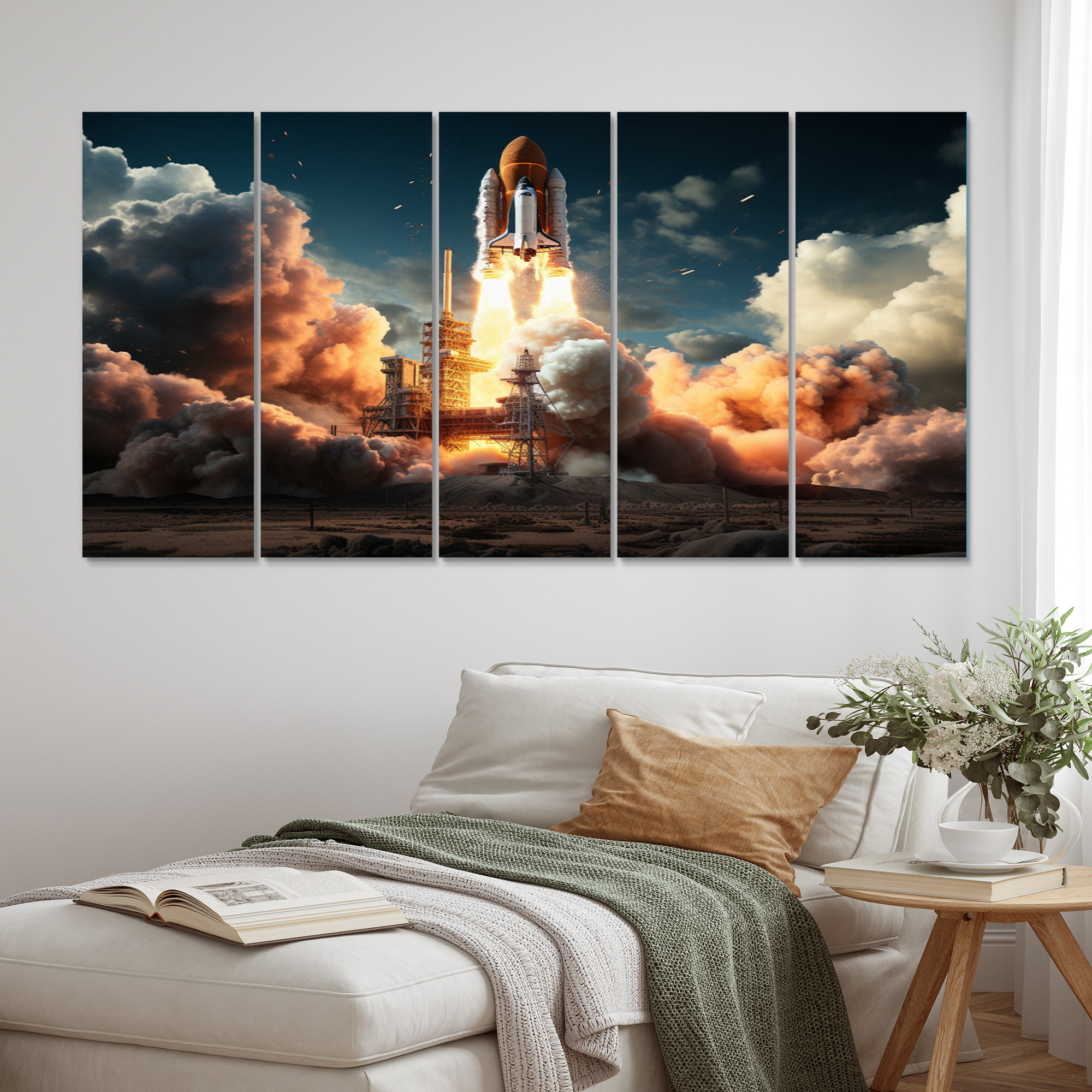 Ebern Designs Rocketship Launch I On Canvas 5 Pieces Print | Wayfair