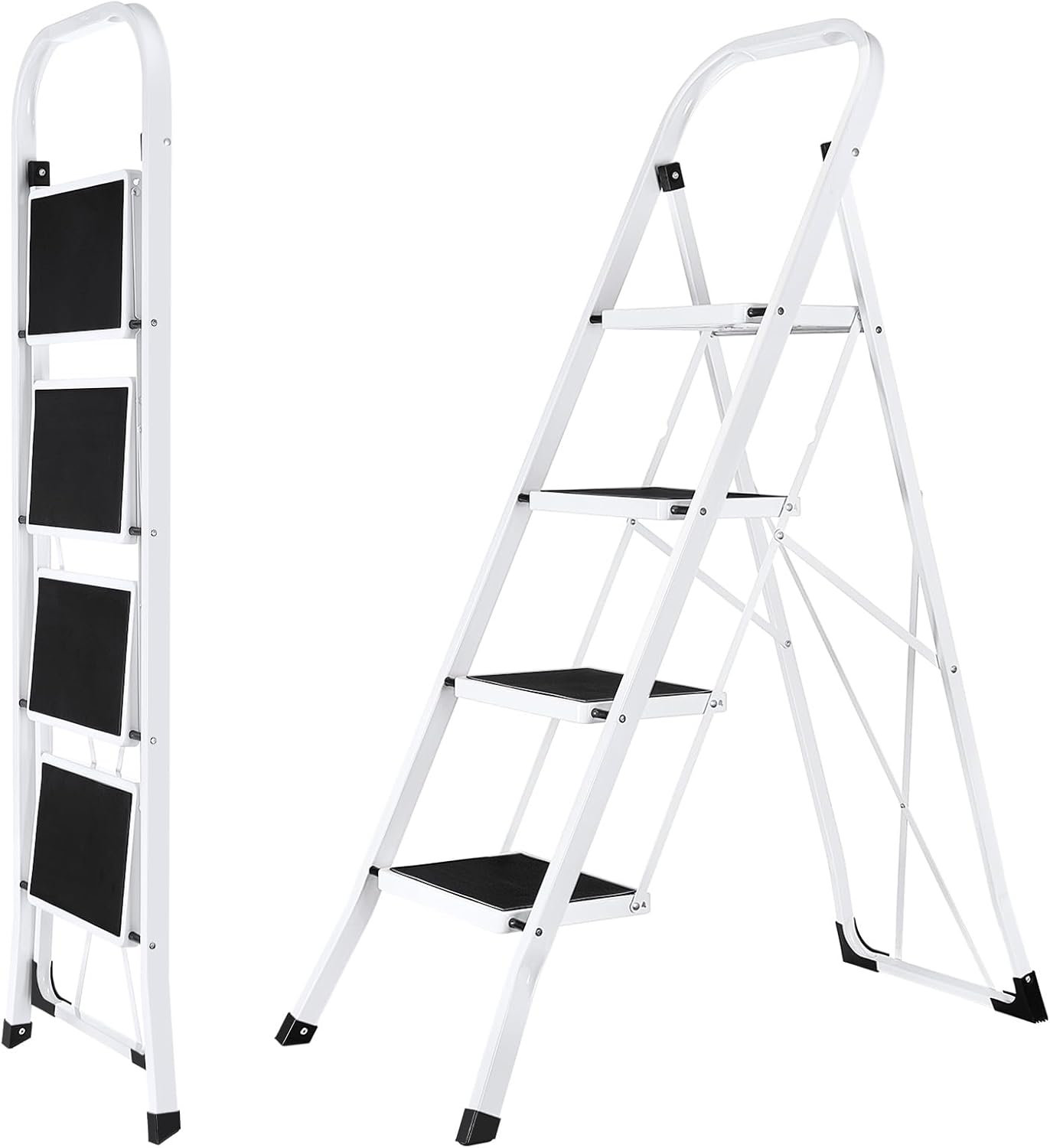 Latitude Run® Heavy Duty 4 Step Folding Ladder With Handrails - 330 Lbs ...