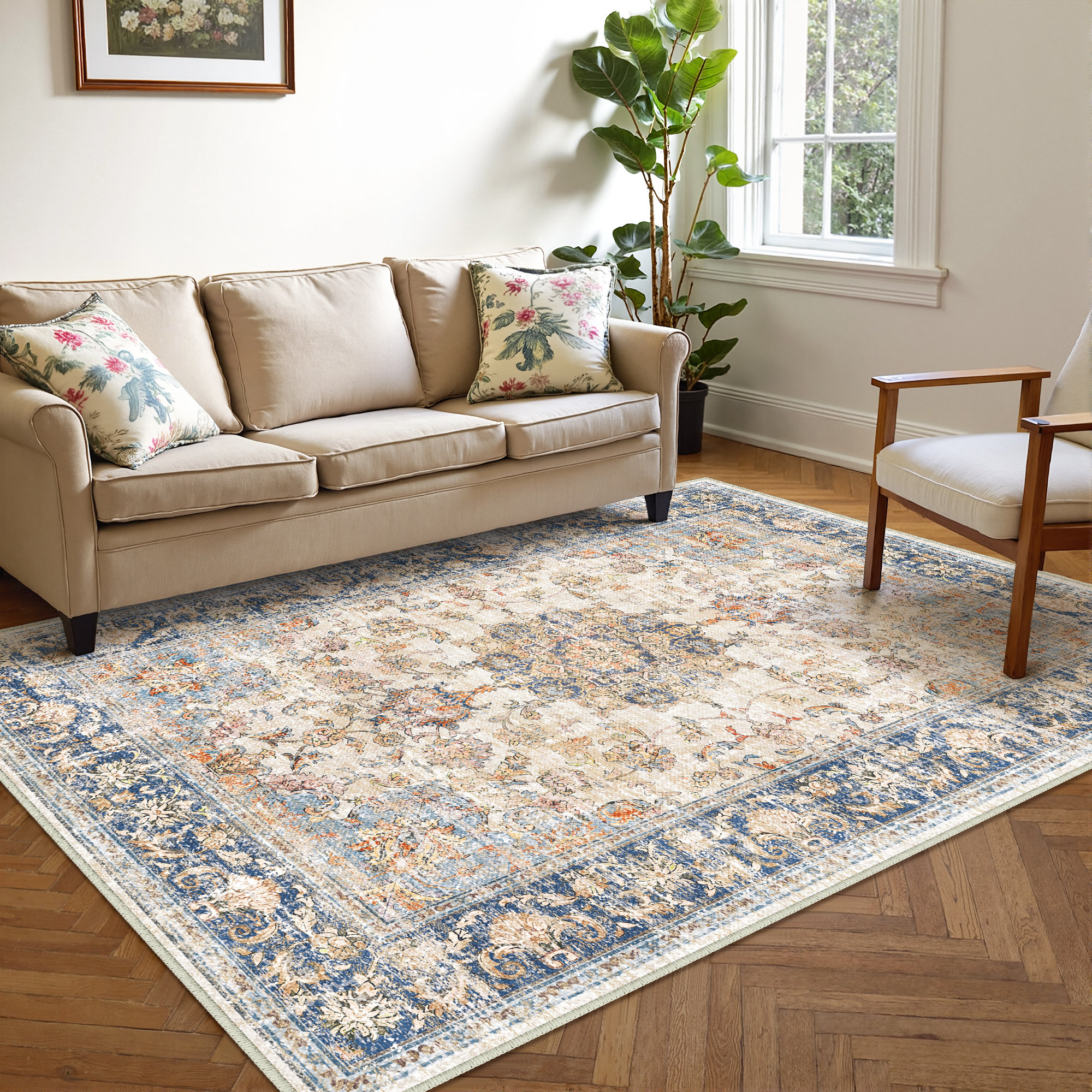 Bungalow Rose Stella Oriental Machine Woven Stella in Orange/Blue ...