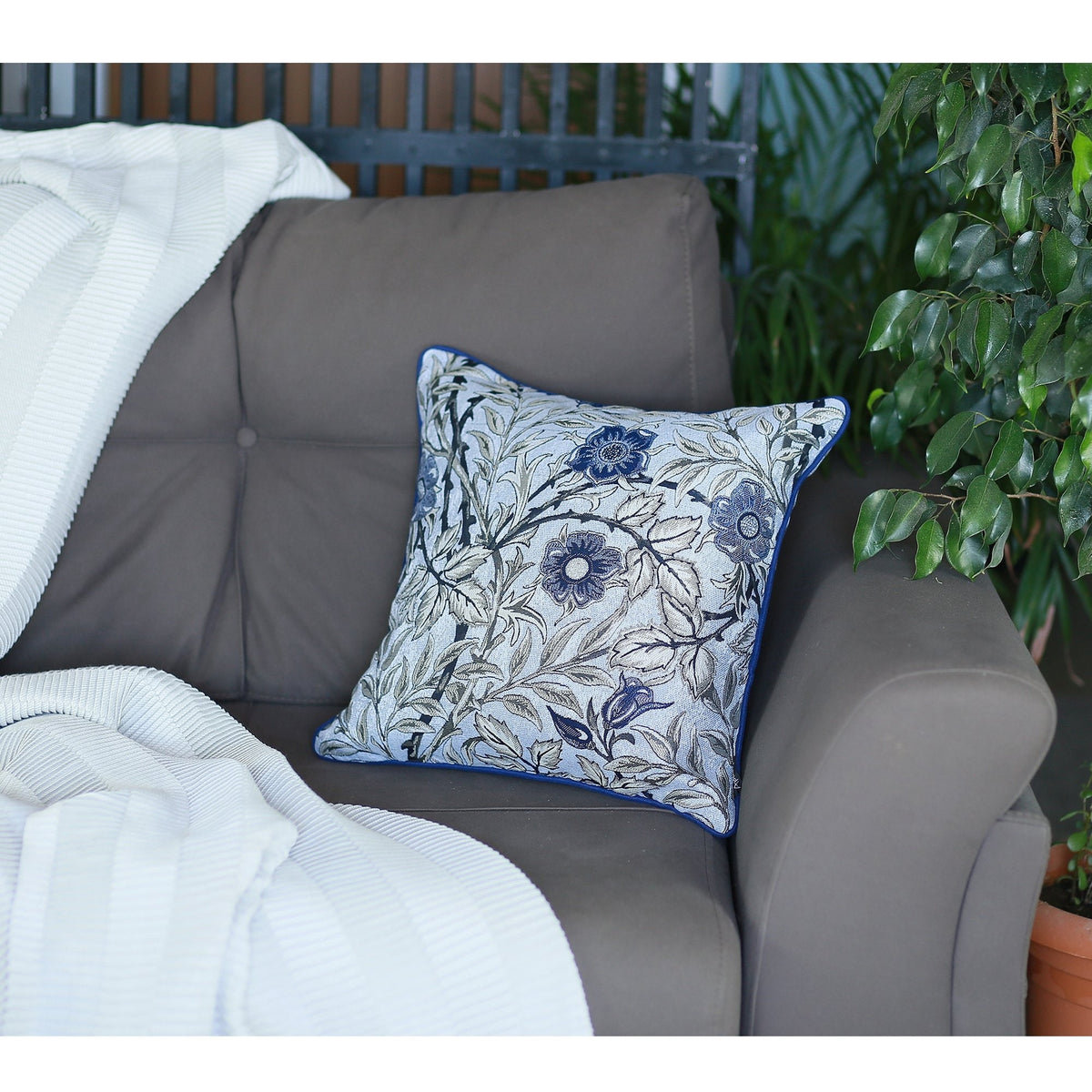 Lhrt Gray Jacquard Tropical Leaf Decorative Throw Pillow