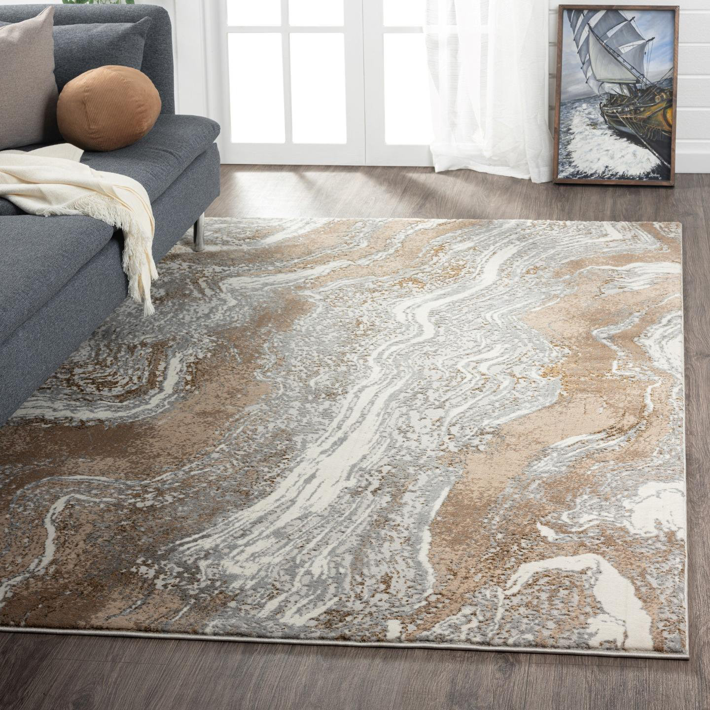 Orren Ellis Marble Abstract Brown Beige Gold Area Rug & Reviews | Wayfair