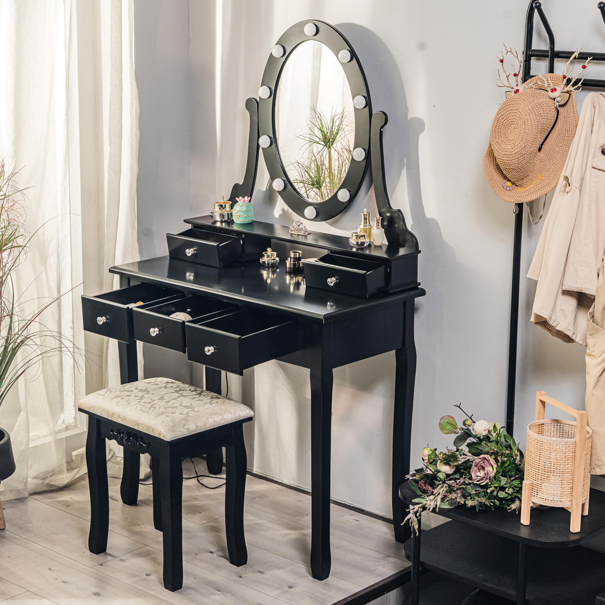 House of Hampton® Girls Vanity Set With Lighted Mirror And Cushioned ...