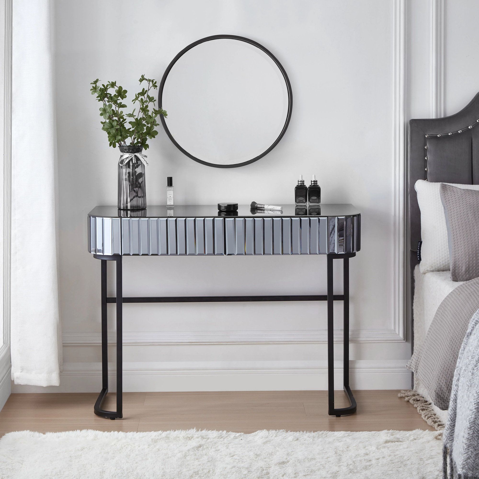 Ivy Bronx 39" Mirrored Makeup Vanity Table With Stainless Steel Base ...