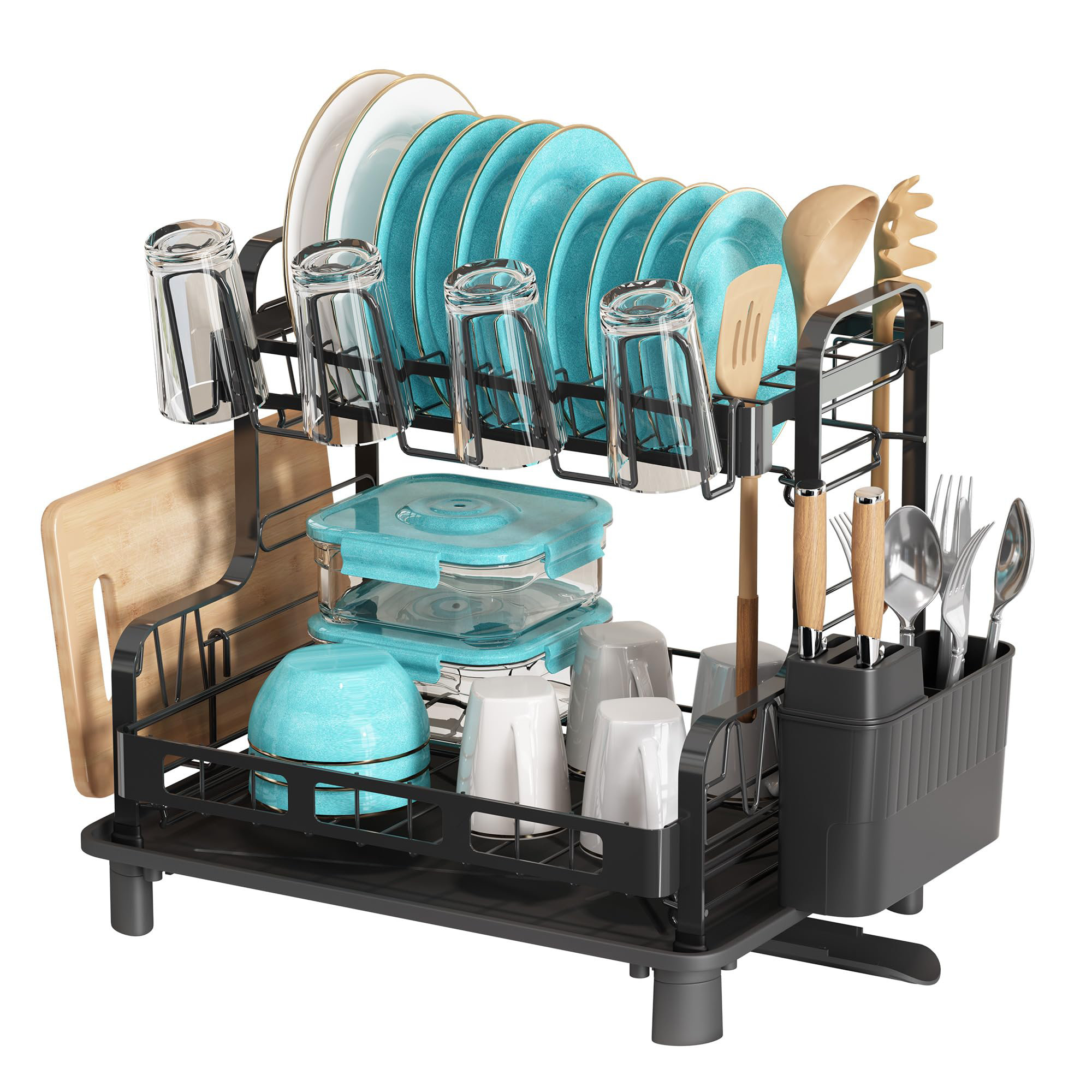 INFOOR 2-Tier Large Stainless Steel Dish Drying Rack With Drainboard ...