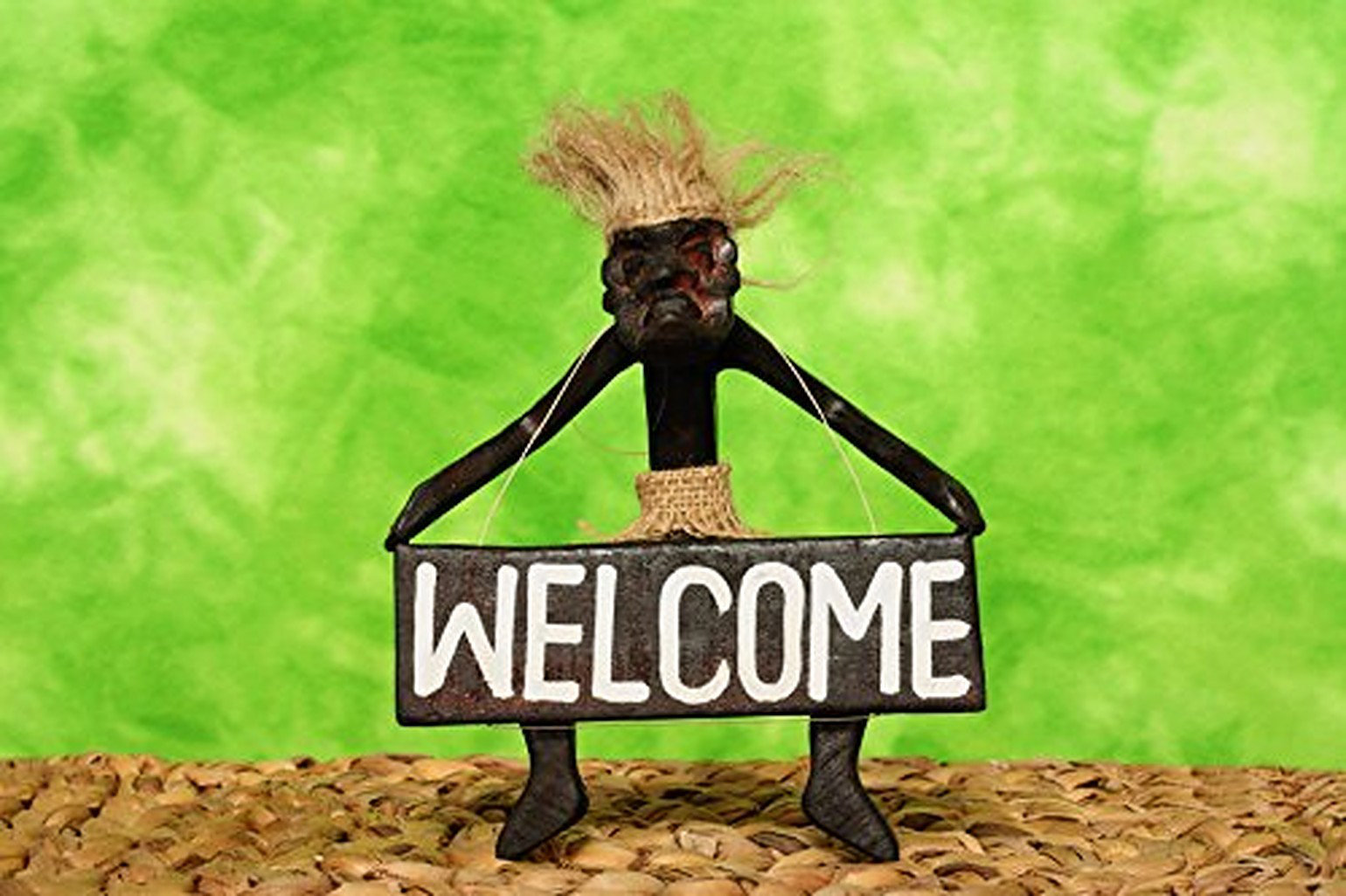 Millwood Pines Handmade Wooden Primitive Tribal Statue Holding Welcome ...