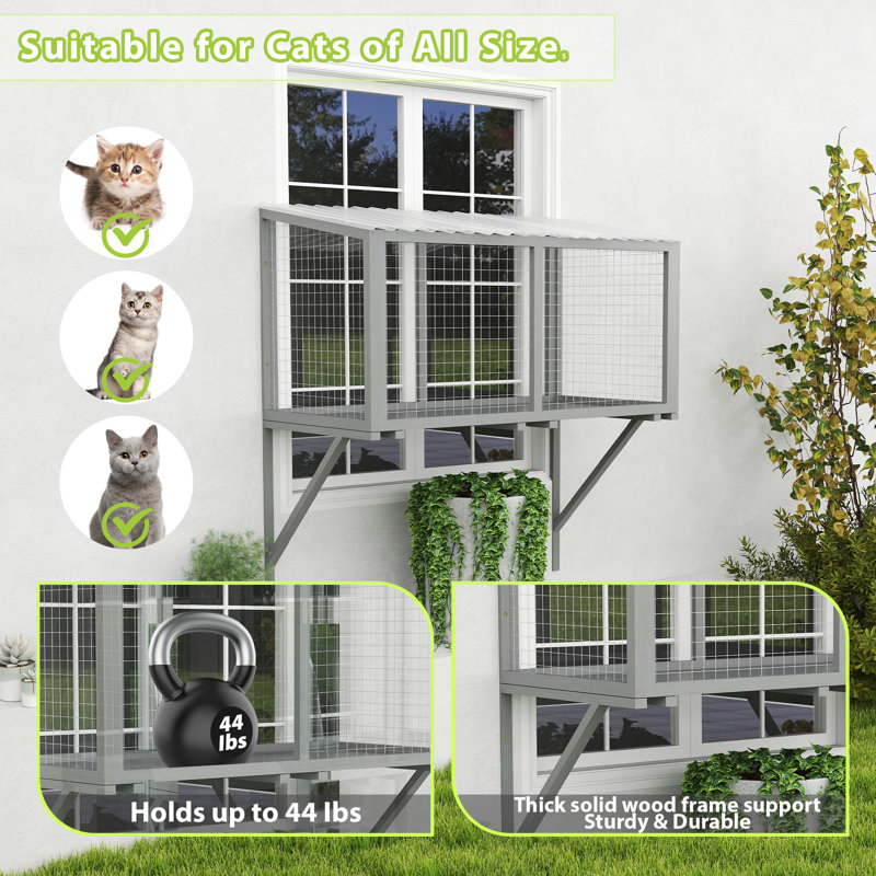 Tucker Murphy Pet™ Wooden Cat Catio, Weatherproof Outdoor Cat Enclosure ...