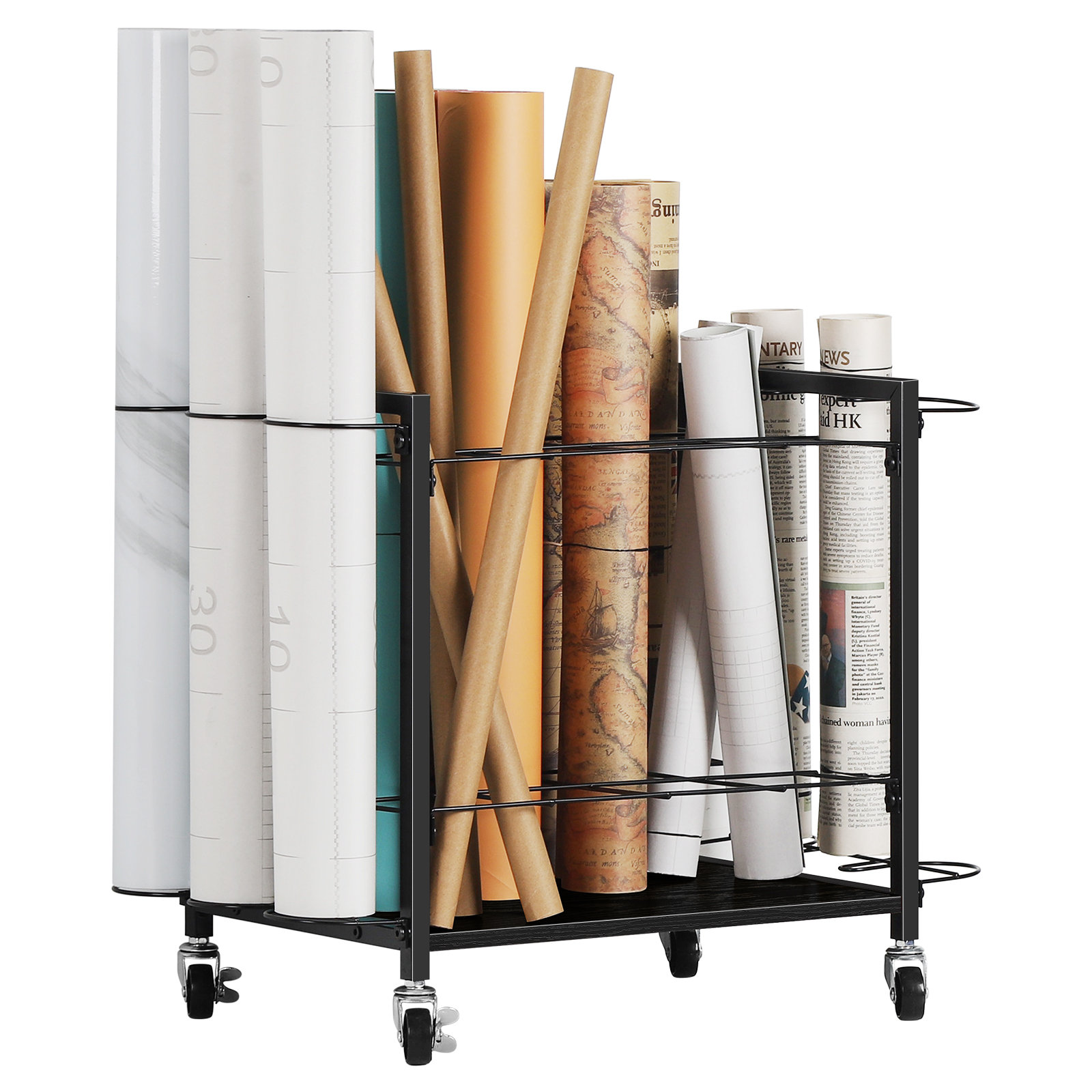 A Home Blueprint Storage Rack Cart - 18 Slots Metal Blueprint Rack ...