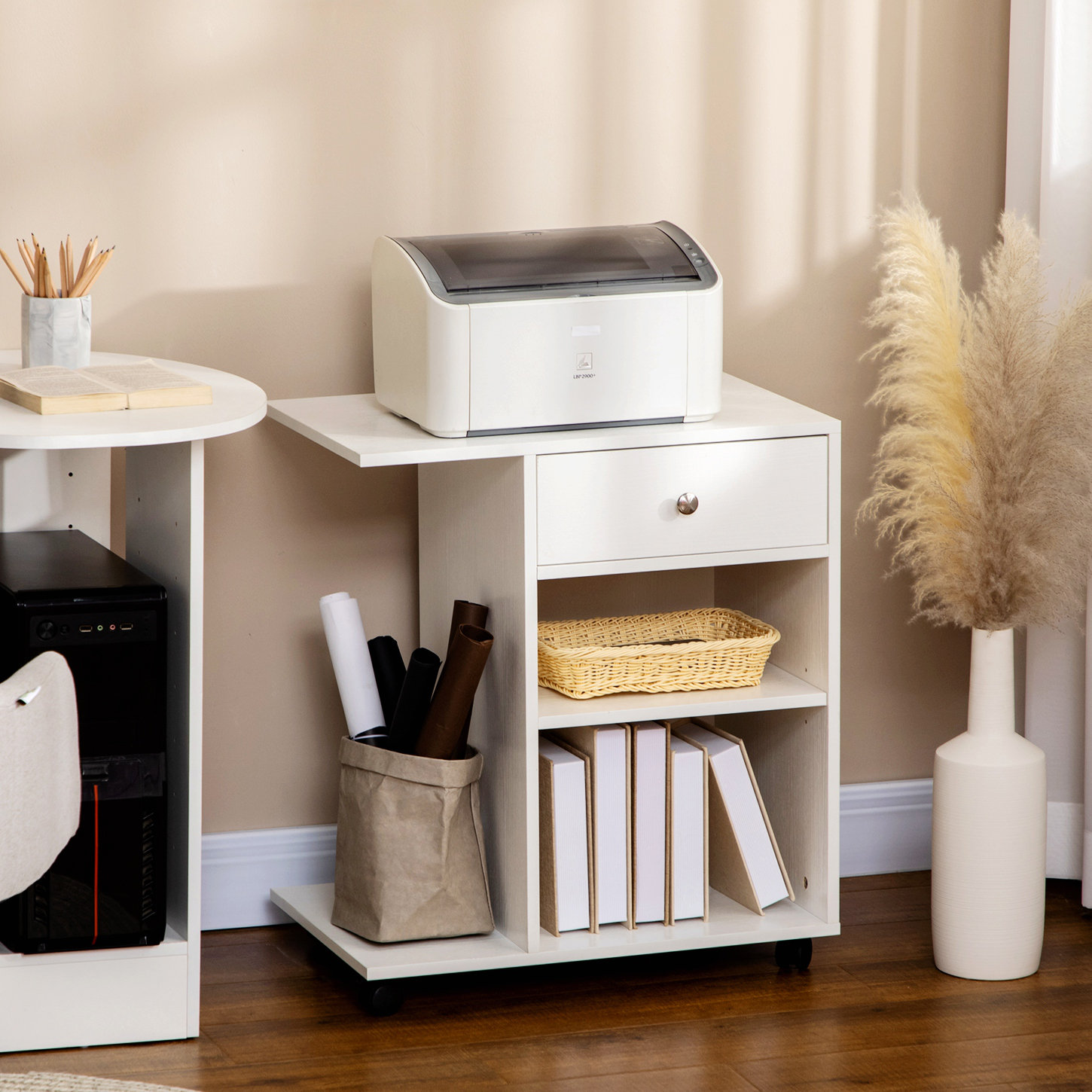 Ebern Designs Mobile Printer Stand, Rolling File Cabinet With Wheels ...