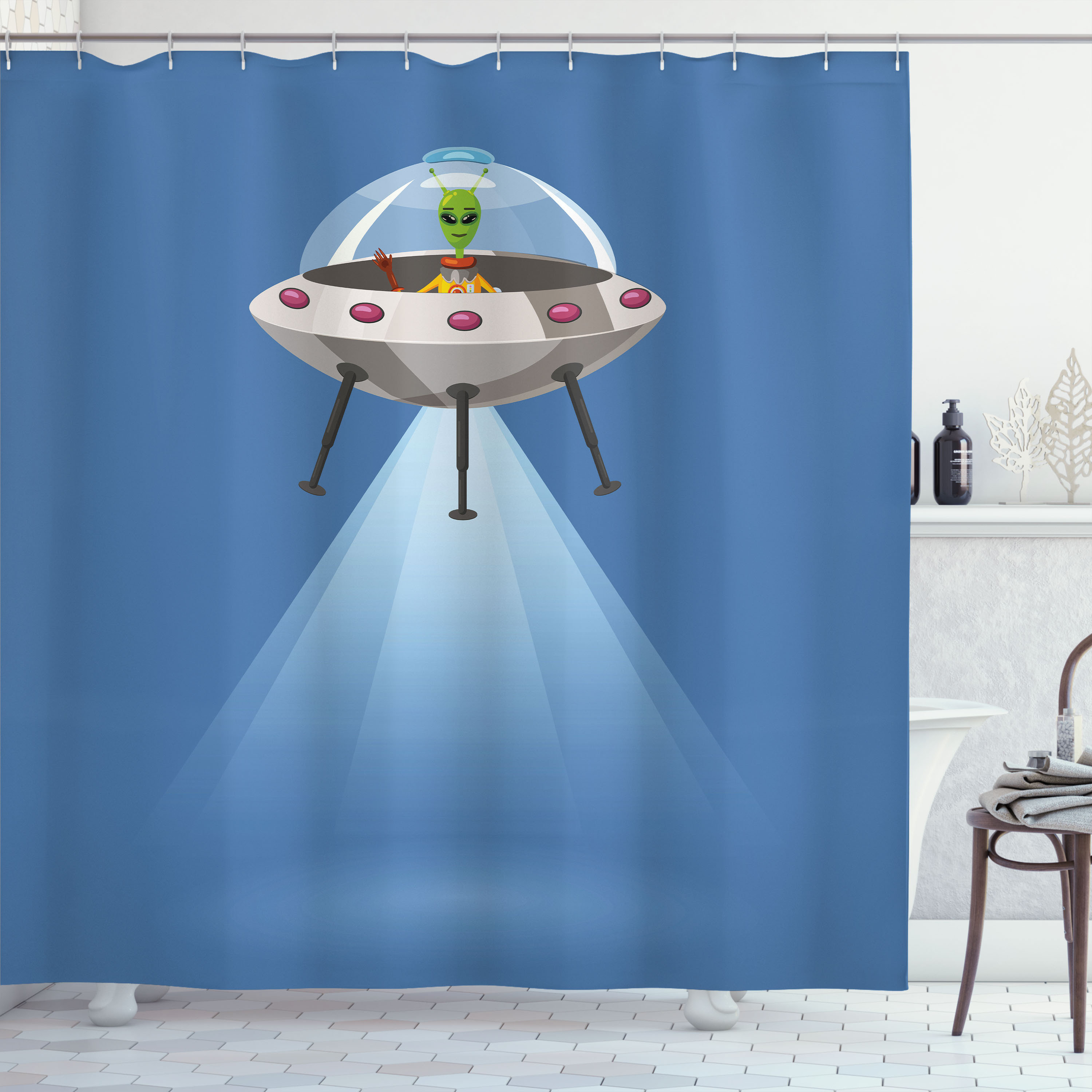 East Urban Home Alien Shower Curtain Spaceship Extraterrestrial | Wayfair
