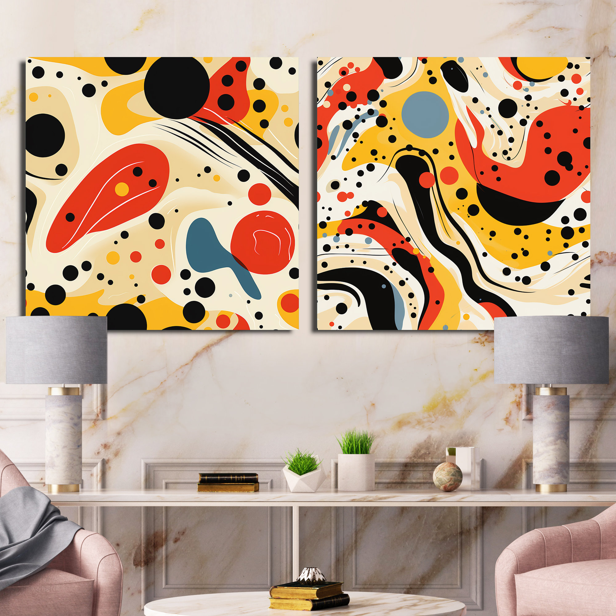 Design Art Red Popart Lichtensteins Lines Matrix IV - Abstract Square ...