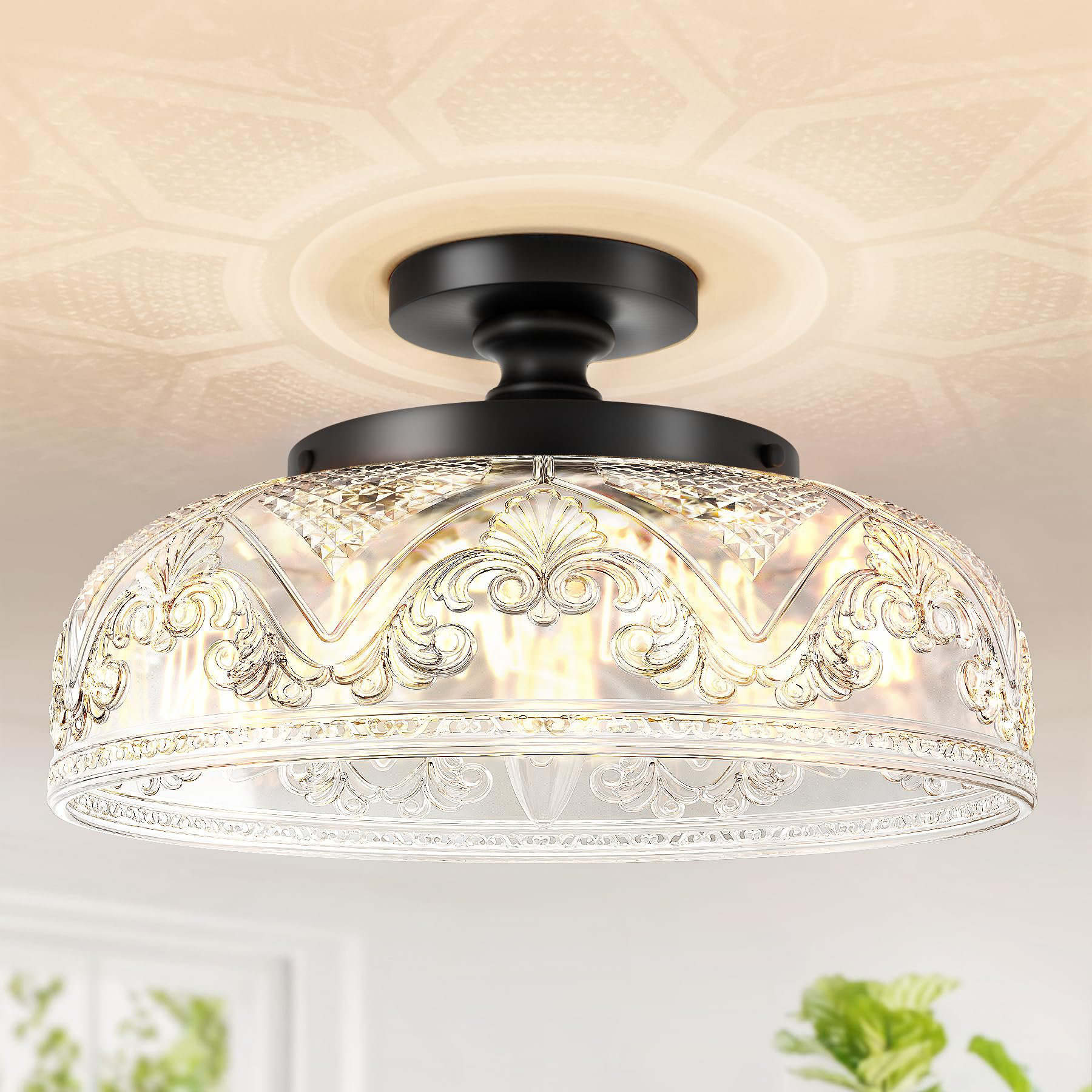 House of Hampton® Semi Flush Mount Ceiling Light, Black Hallway Light ...