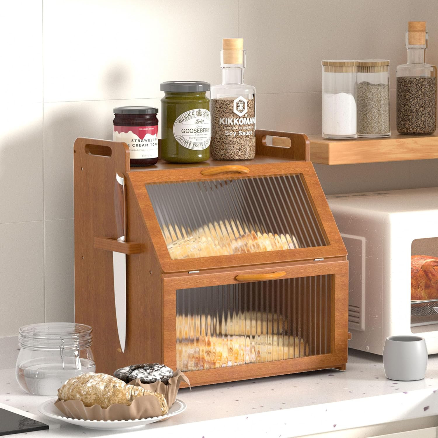 One Allium Way Bread Box For Kitchen Countertop, Large Bread Storage ...