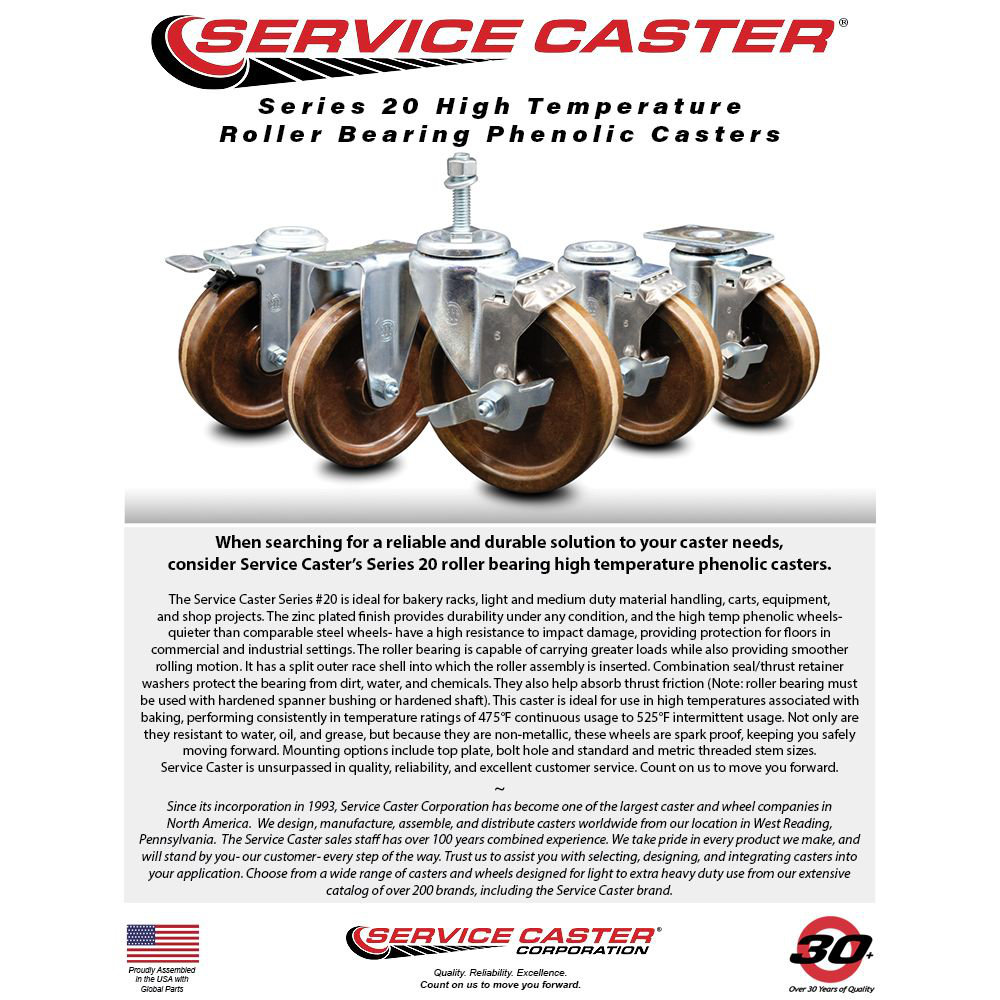 Service Caster 6 Inch High Temp Phenolic 5/8 Inch Stem Caster Set with ...