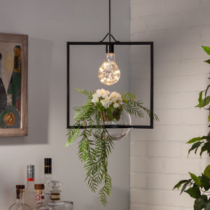 Gracie Oaks Black Rectangle Lamp With Edison Bulb And Glass Accent, 9Ft ...