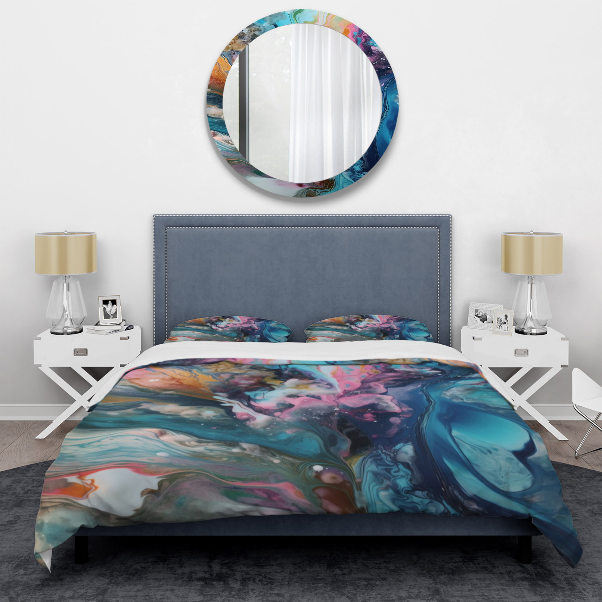 Design Art Teal Pink Aqua Symphony BeddingMicrofiber / Polyester Duvet ...