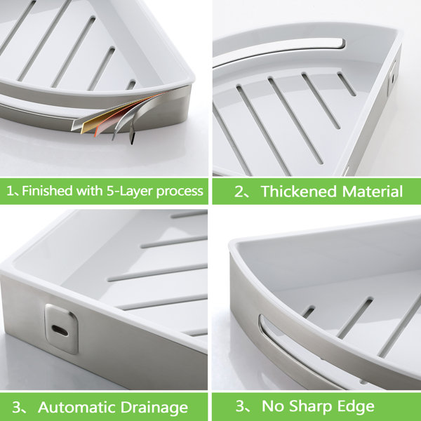 Ebern Designs Stainless Steel Wall Mounted Corner Shower Caddy in ...