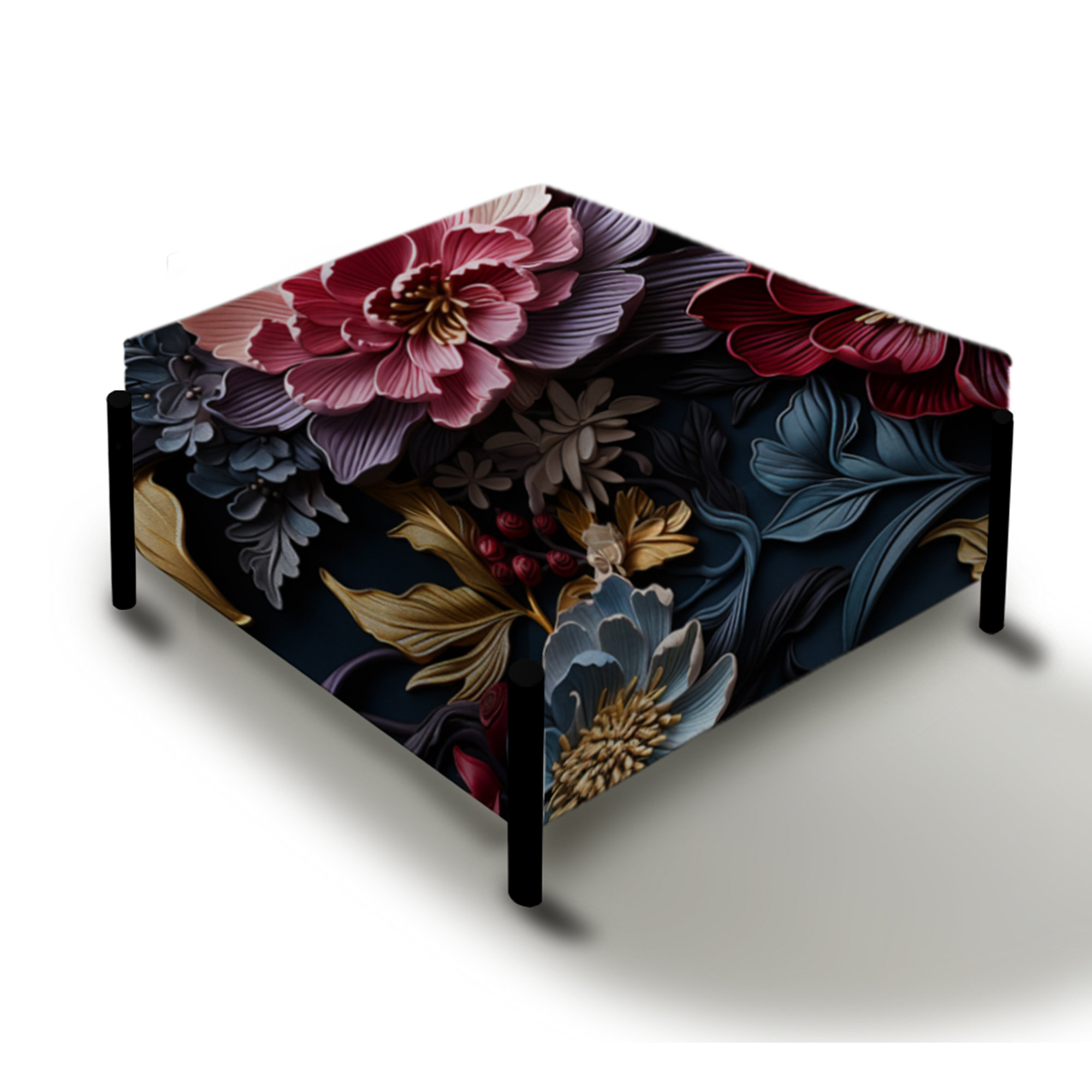 Design Art Enigma Moody Patterns - Floral Large Square Ottoman | Wayfair