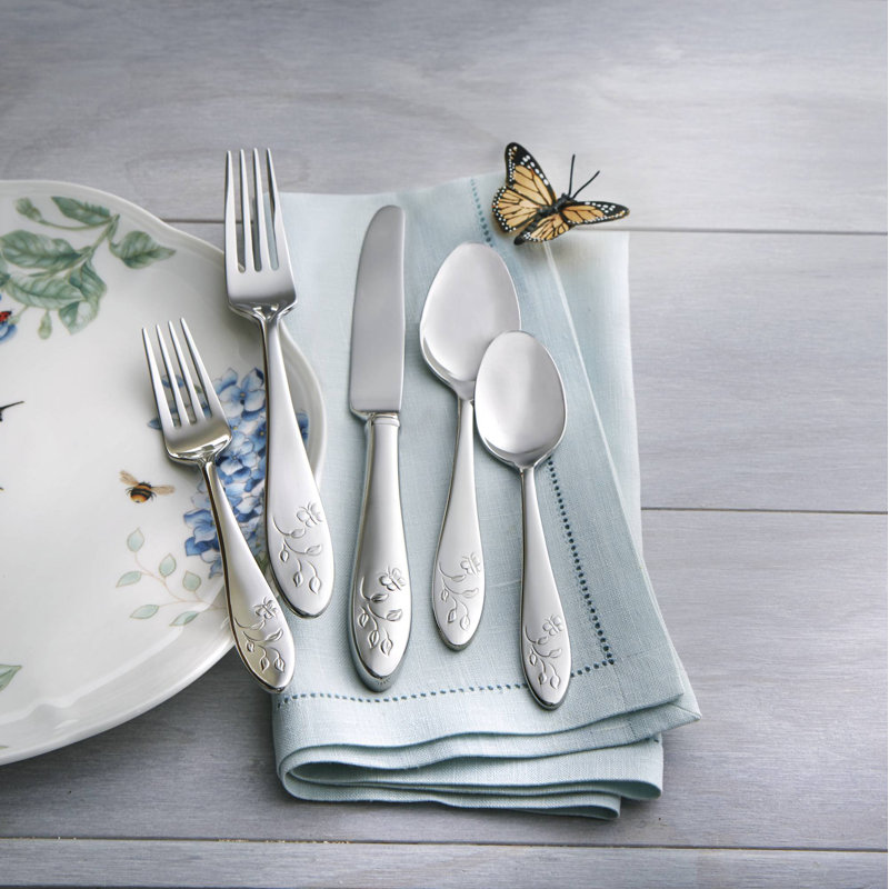 Lenox Butterfly Meadow 5 Piece 18/10 Stainless Steel Flatware Set ...